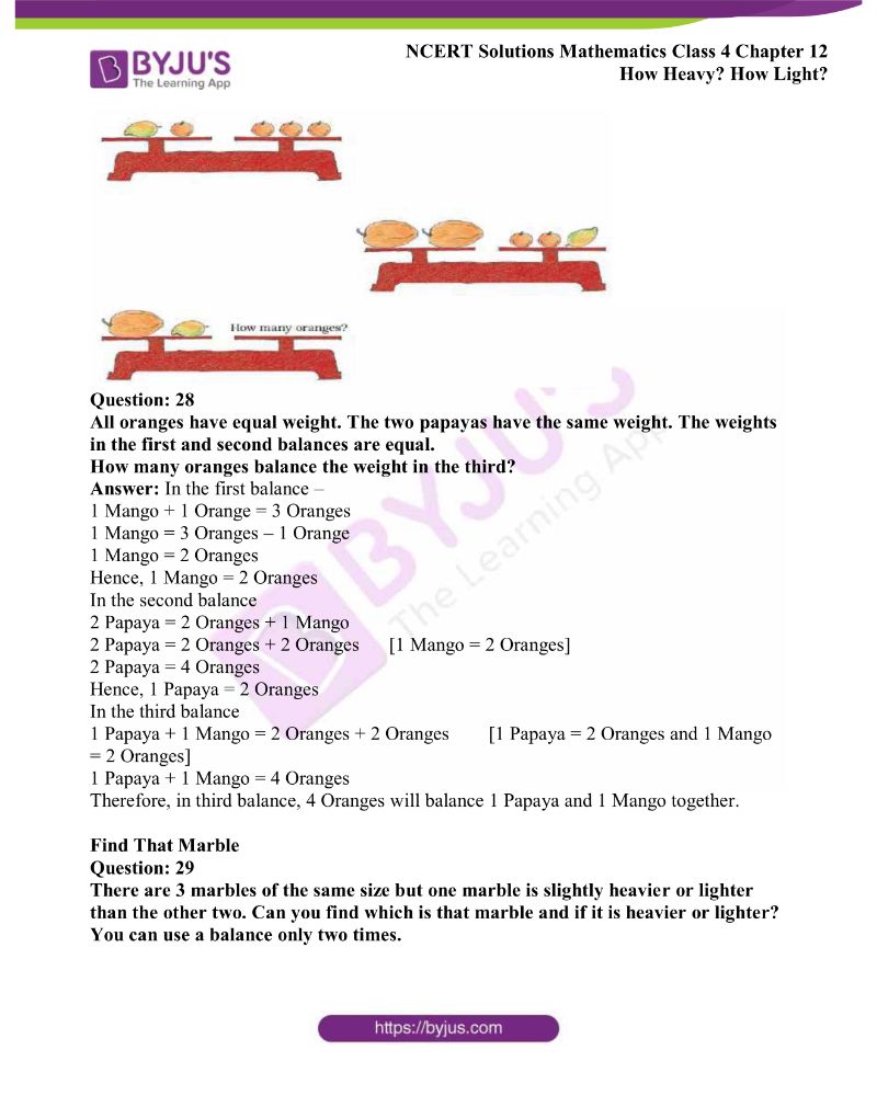 NCERT Solutions Class 4 Maths Chapter 12 How Heavy? How Light? - Free ...