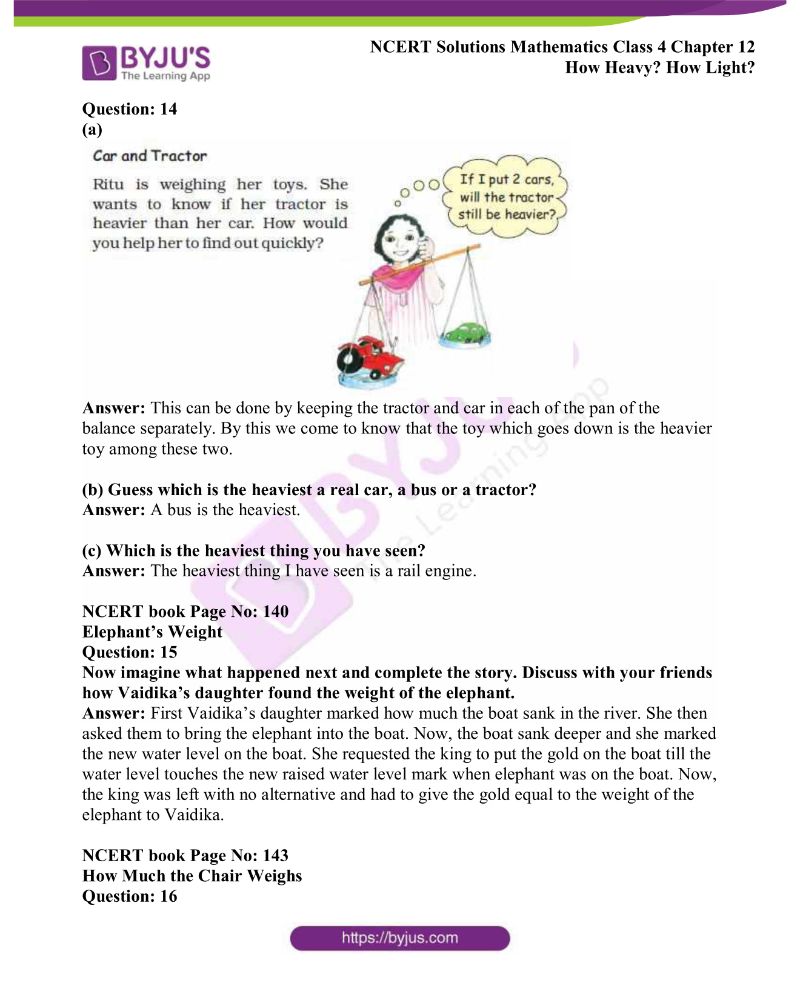 NCERT Solutions Class 4 Maths Chapter 12 How Heavy? How Light? - Free ...