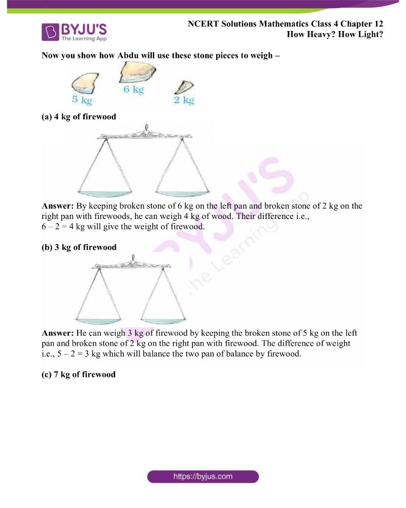 NCERT Solutions Class 4 Maths Chapter 12 How Heavy How Light Free 