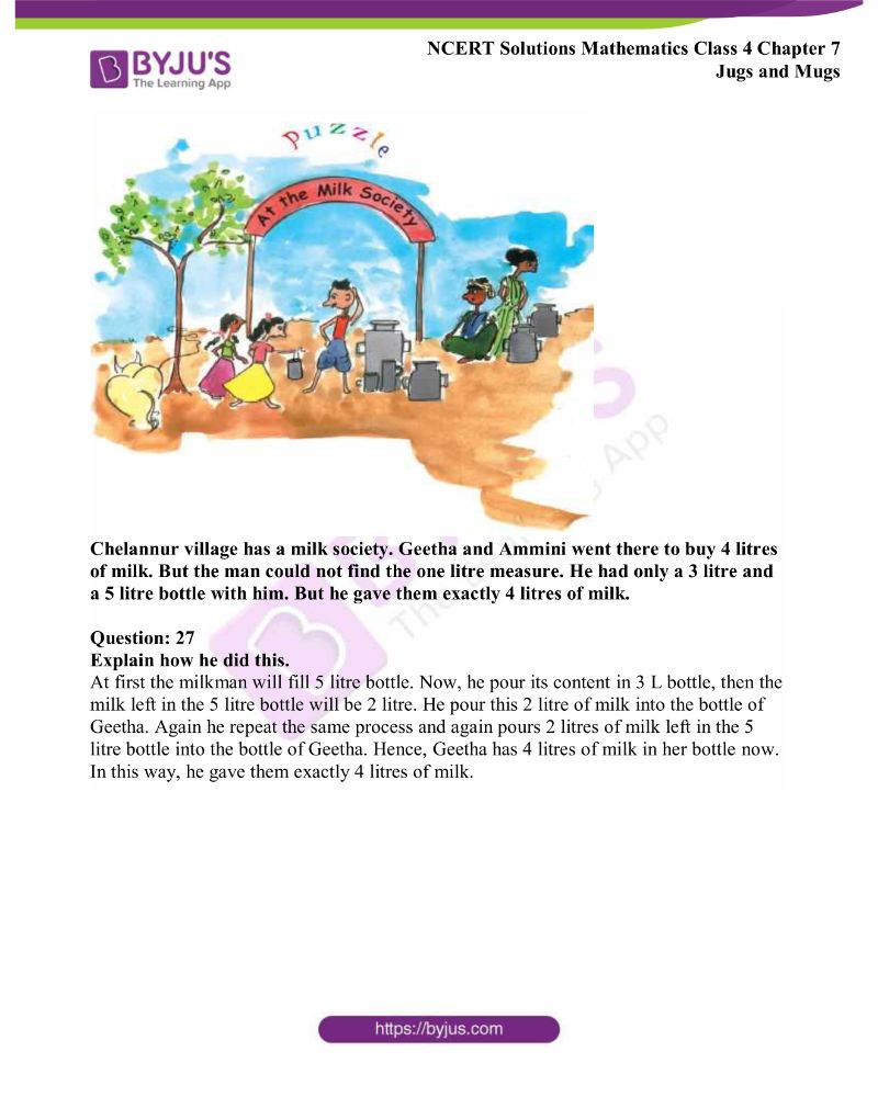 NCERT Solutions Class 4 Maths Chapter 7 Jugs and Mugs - Get Free PDFs