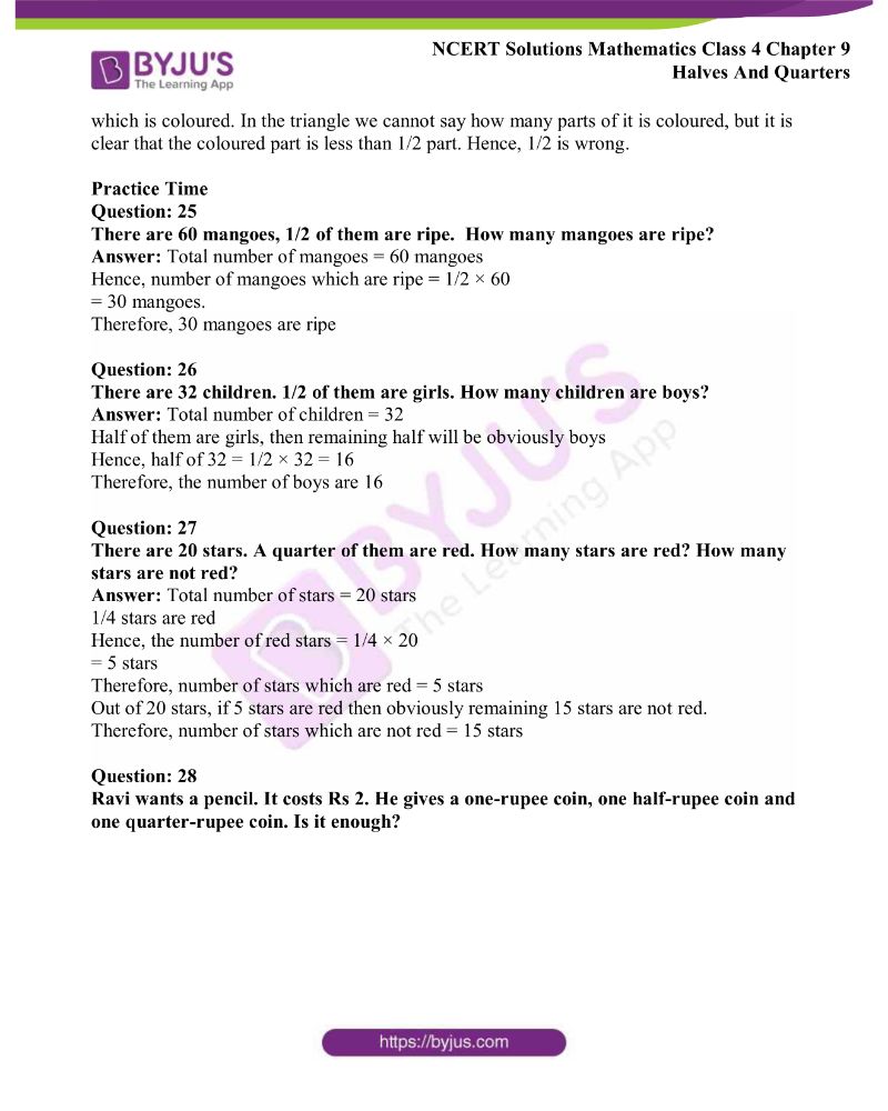 NCERT Solutions Class 4 Maths Chapter 9 Halves and Quarters - Download Now