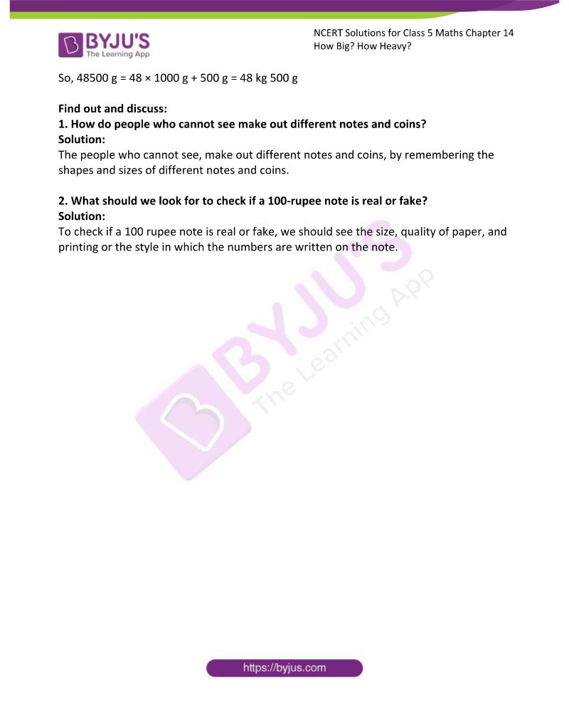 NCERT Solutions Class 5 Maths Chapter 14 How Big How Heavy Download