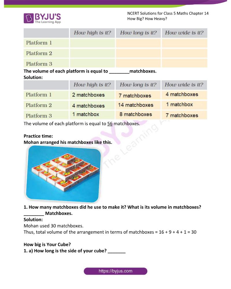 NCERT Solutions Class 5 Maths Chapter 14 How Big How Heavy - Download ...