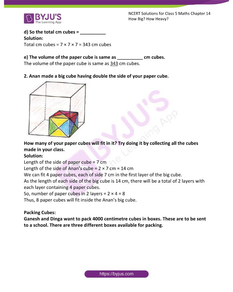 NCERT Solutions Class 5 Maths Chapter 14 How Big How Heavy Download