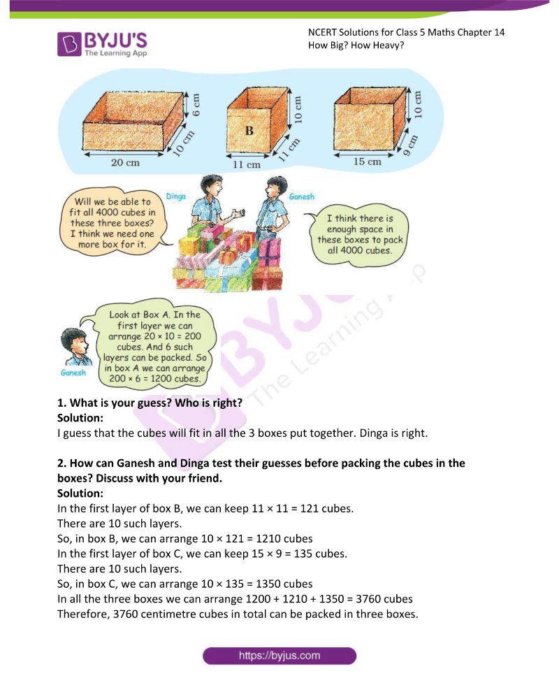 NCERT Solutions Class 5 Maths Chapter 14 How Big How Heavy Download