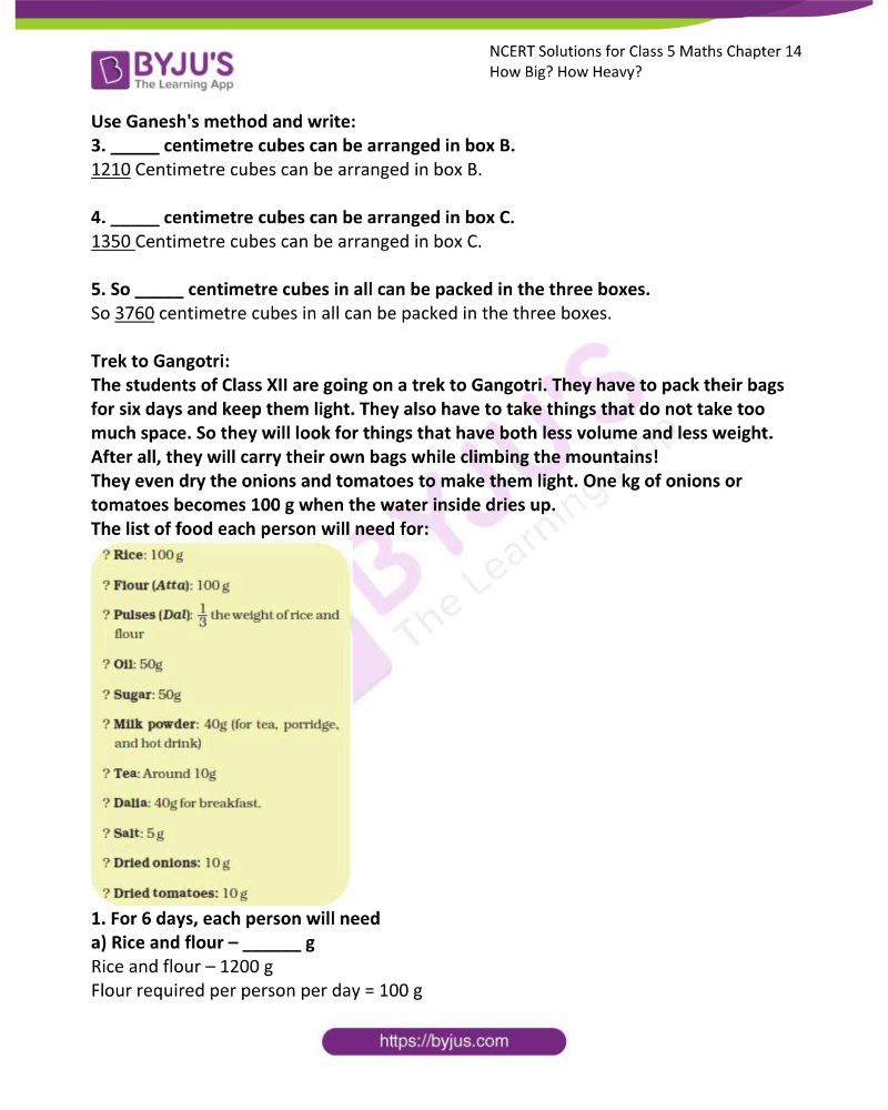NCERT Solutions Class 5 Maths Chapter 14 How Big How Heavy - Download ...