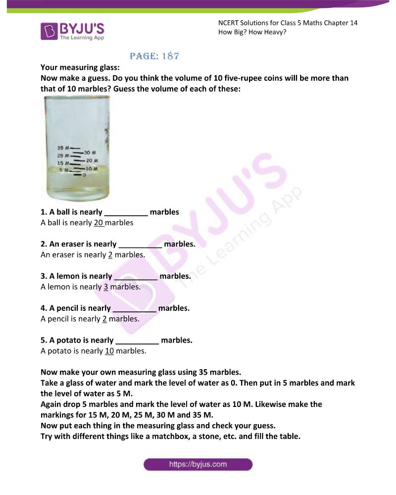 NCERT Solutions Class 5 Maths Chapter 14 How Big How Heavy Download