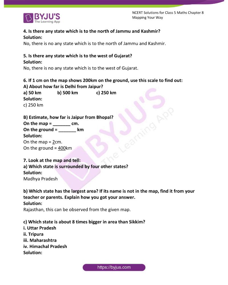 NCERT Solutions Class 5 Maths Chapter 8 Mapping Your Way - Free Download