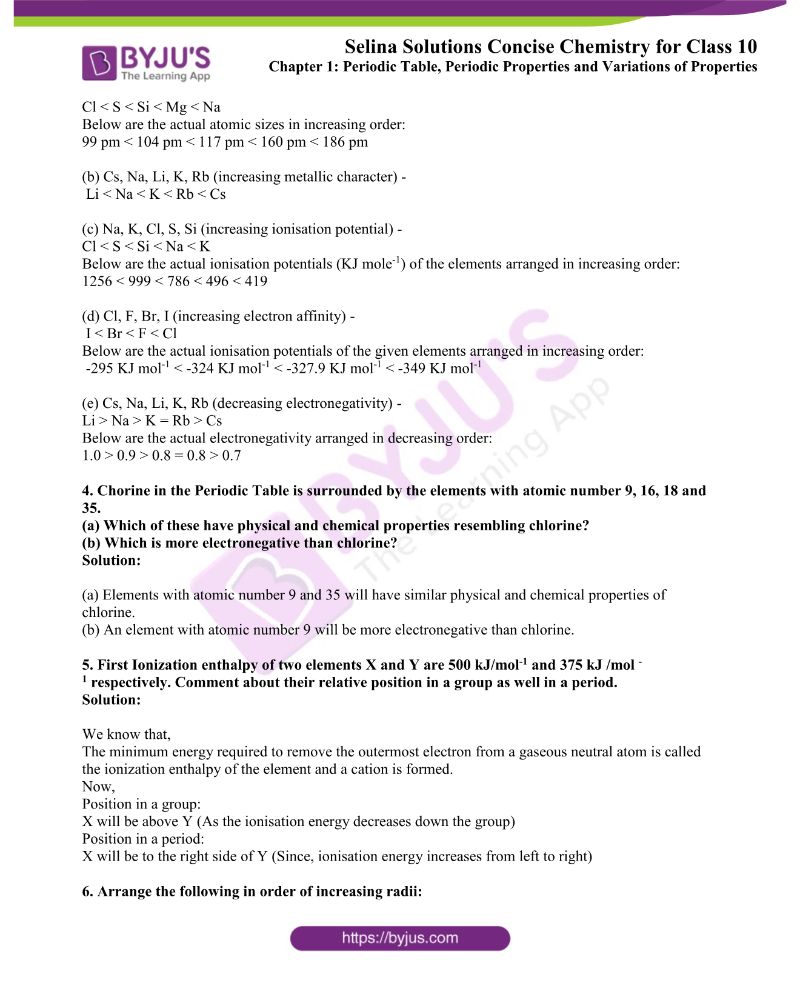 Selina Solutions Class 10 Concise Chemistry Chapter 1 Periodic Table Selina Solutions Class 10 Concise Chemistry Chapter 1 Periodic Table