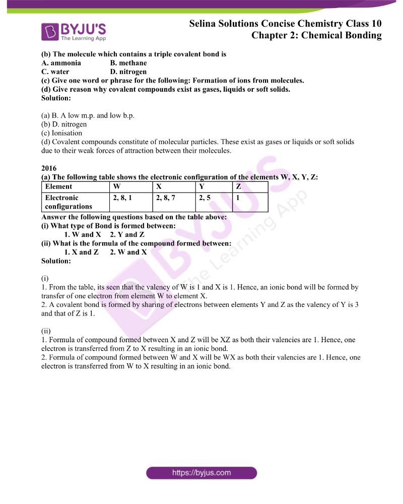 Selina Solutions Class 10 Concise Chemistry Chapter 2 Chemical Bonding