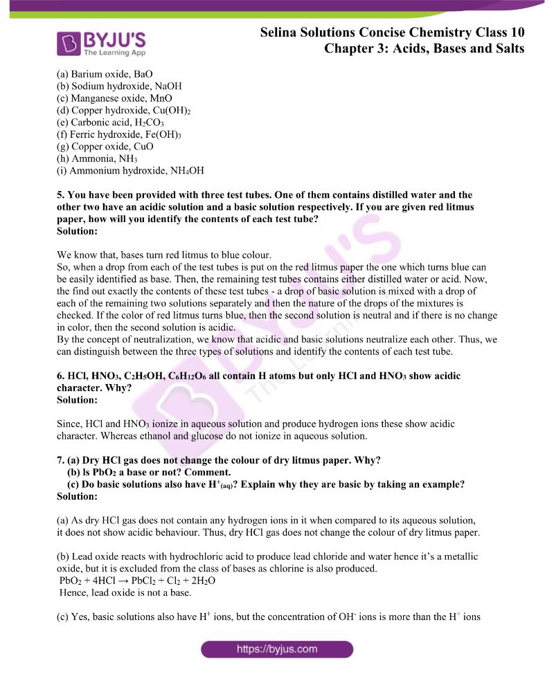 Selina Solutions Class 10 Concise Chemistry Chapter 3 Acids Bases And Selina Solutions Class 10 Concise Chemistry Chapter 3 Acids Bases And