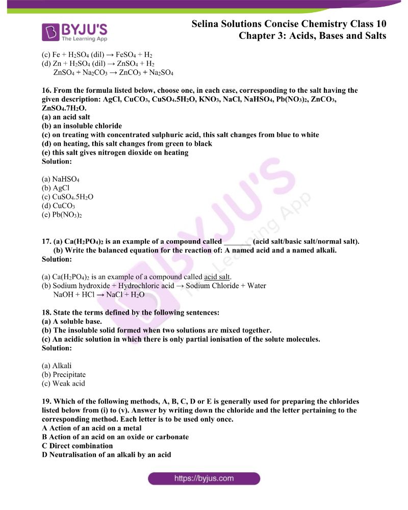 Selina Solutions Class 10 Concise Chemistry Chapter 3 Acids Bases And