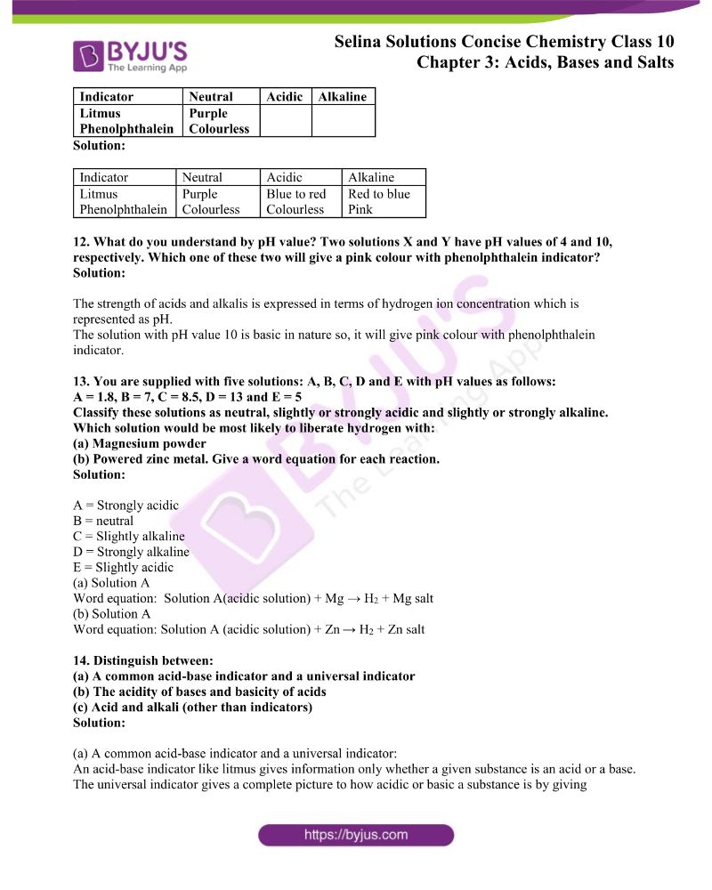 Selina Solutions Class 10 Concise Chemistry Chapter 3 Acids Bases And