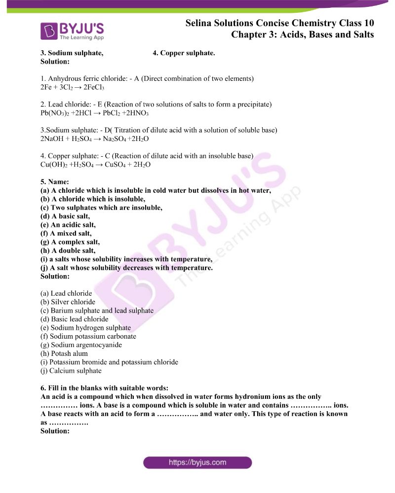 Selina Solutions Class 10 Concise Chemistry Chapter 3 Acids Bases And