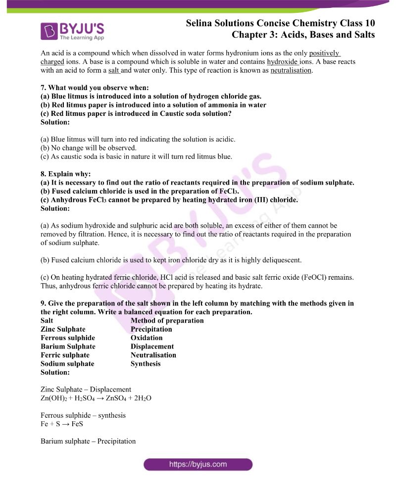 Selina Solutions Class 10 Concise Chemistry Chapter 3 Acids Bases And Selina Solutions Class 10 Concise Chemistry Chapter 3 Acids Bases And
