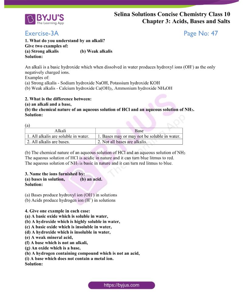 Selina Solutions Class 10 Concise Chemistry Chapter 3 Acids Bases And