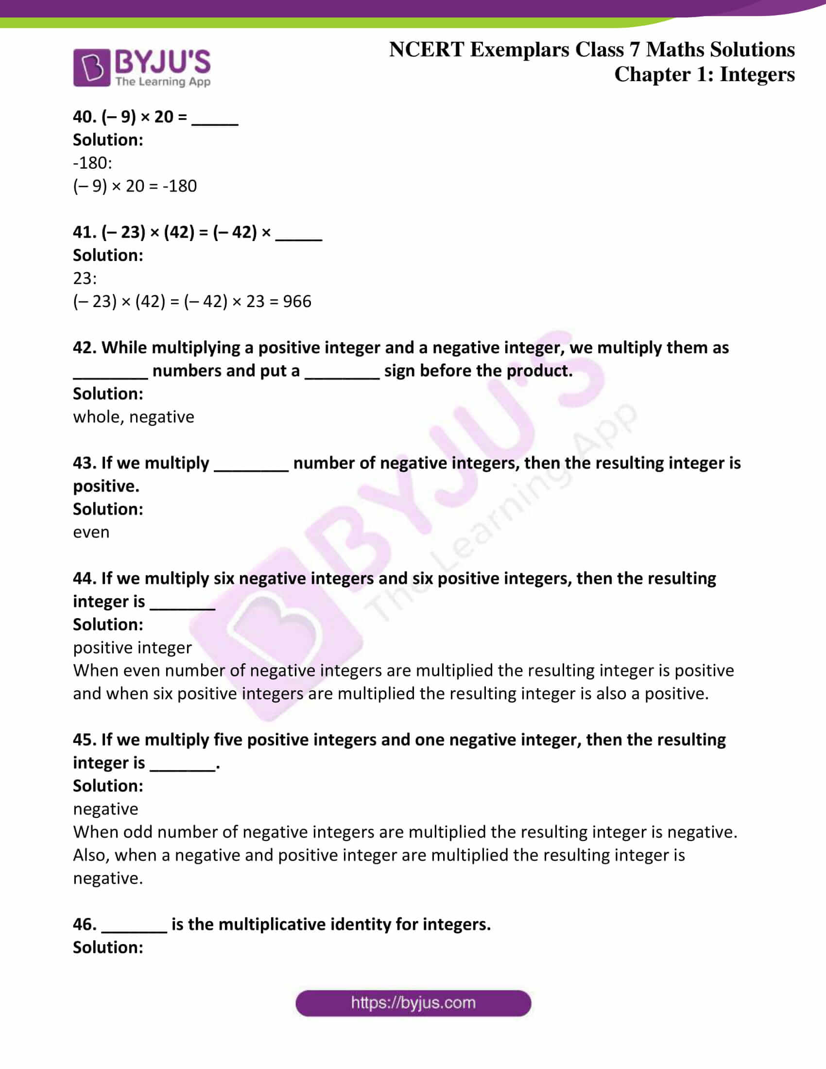 NCERT Exemplar Solutions for Class 7 Maths Chapter 1 Integers access ...