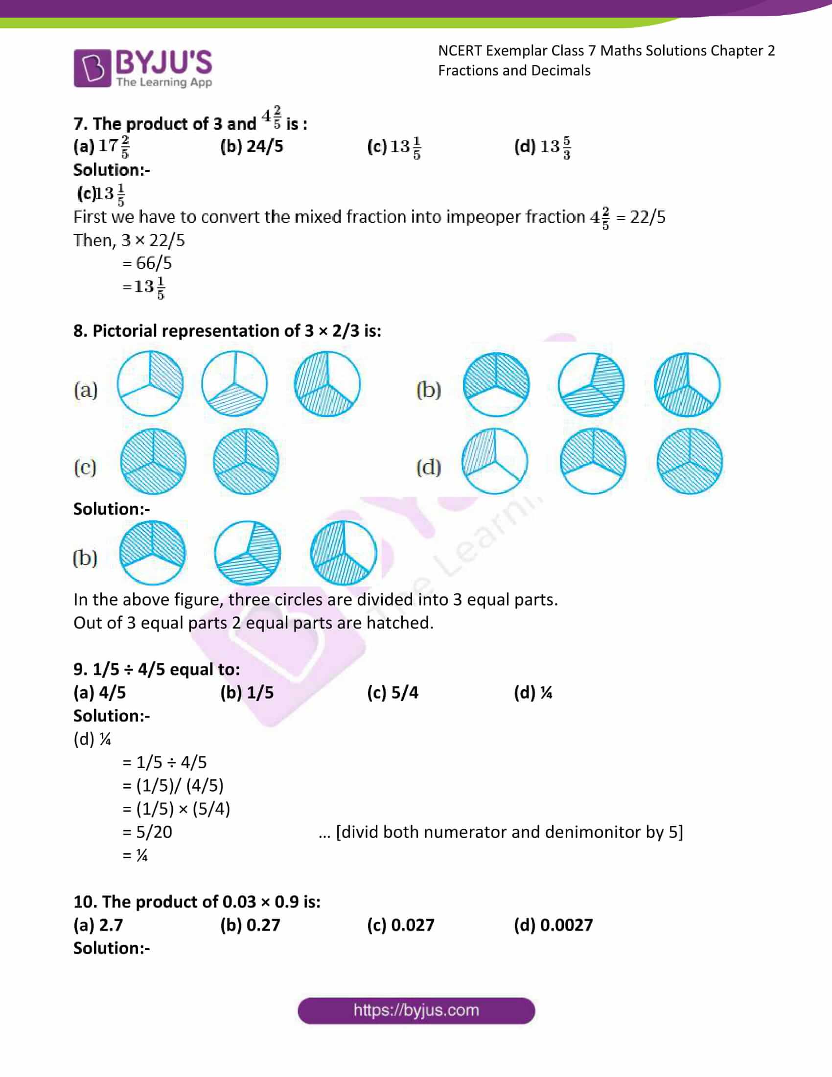 NCERT Exemplar Solutions For Class 7 Maths Chapter 2 Fractions And