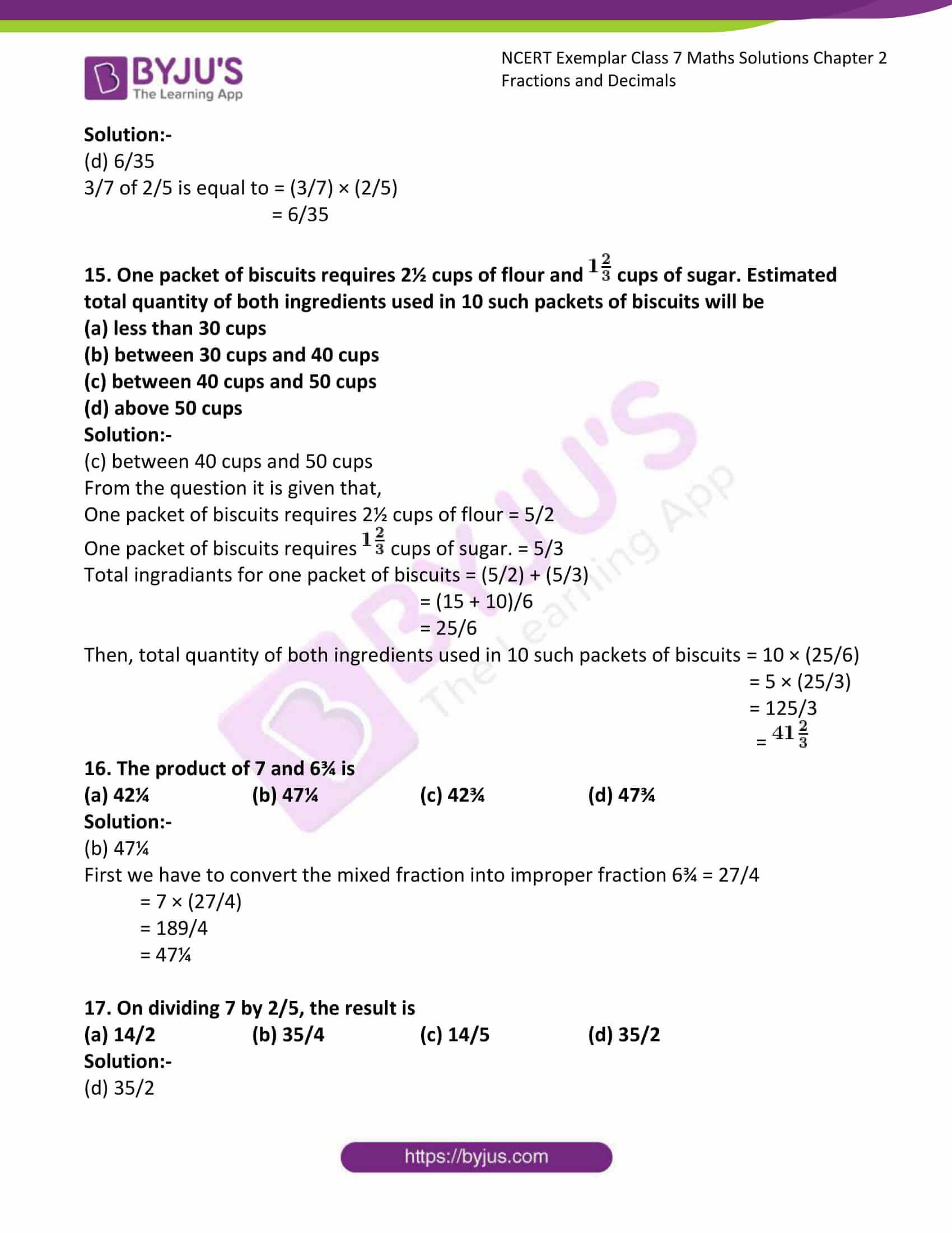 NCERT Exemplar Solutions for Class 7 Maths Chapter 2 Fractions and ...