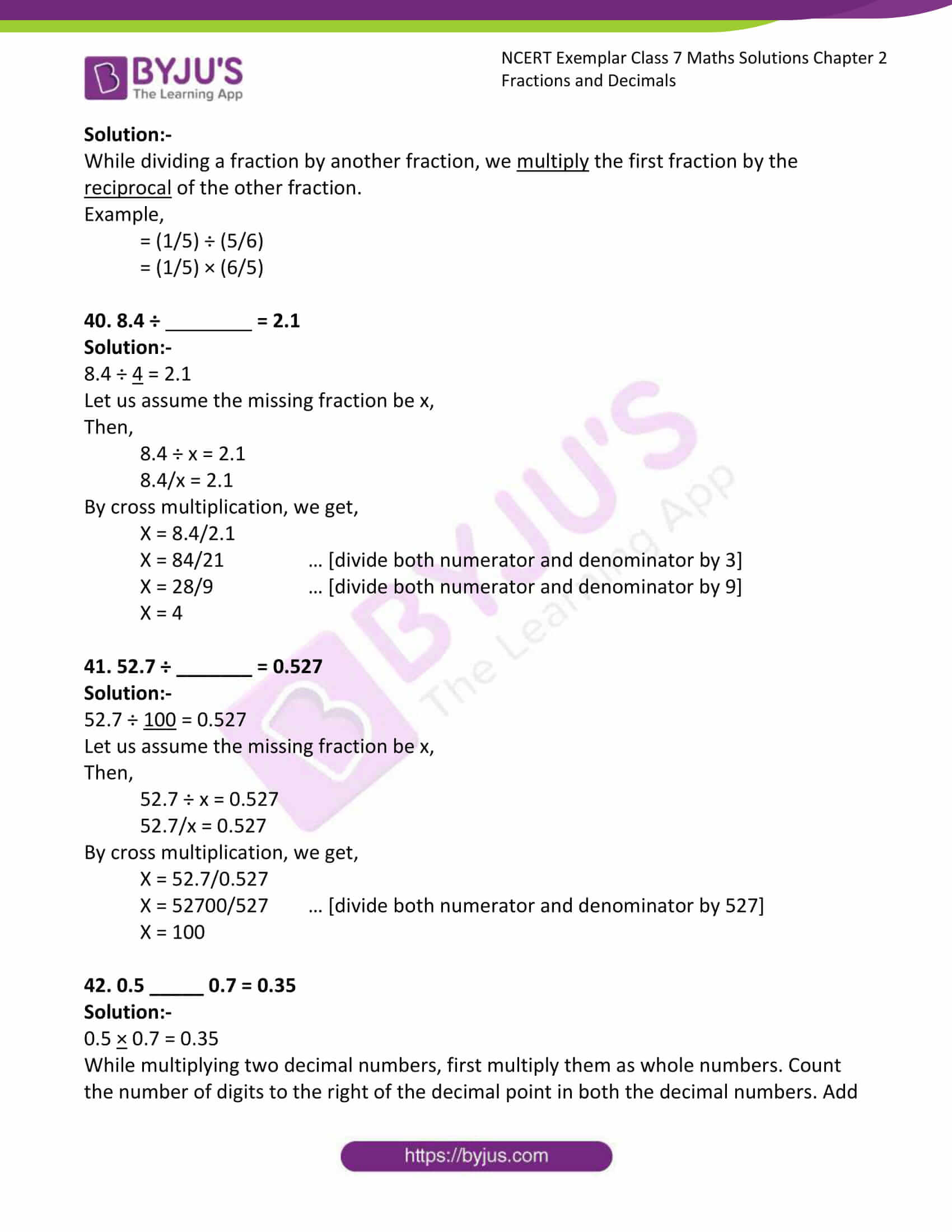 NCERT Exemplar Solutions for Class 7 Maths Chapter 2 Fractions and ...