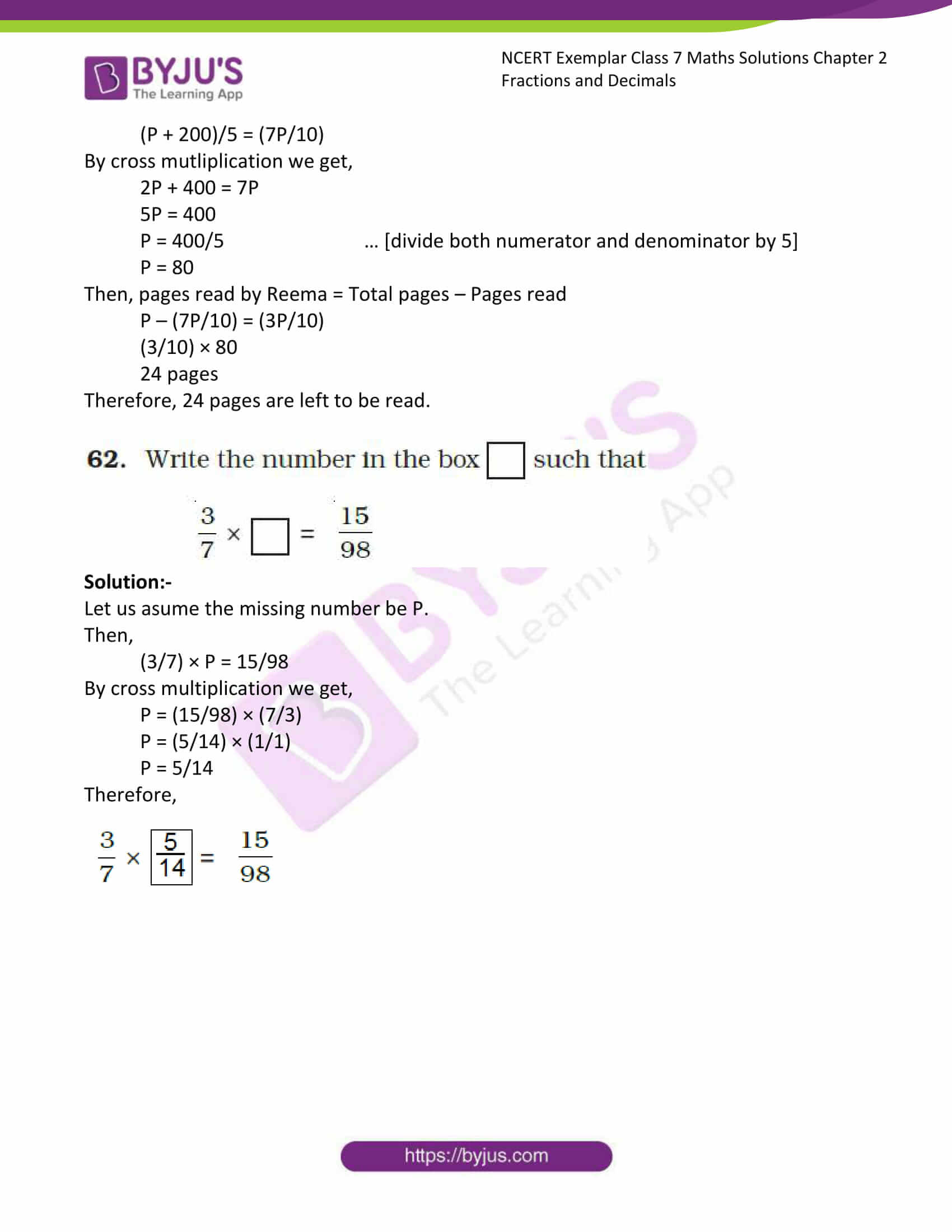 NCERT Exemplar Solutions for Class 7 Maths Chapter 2 Fractions and ...