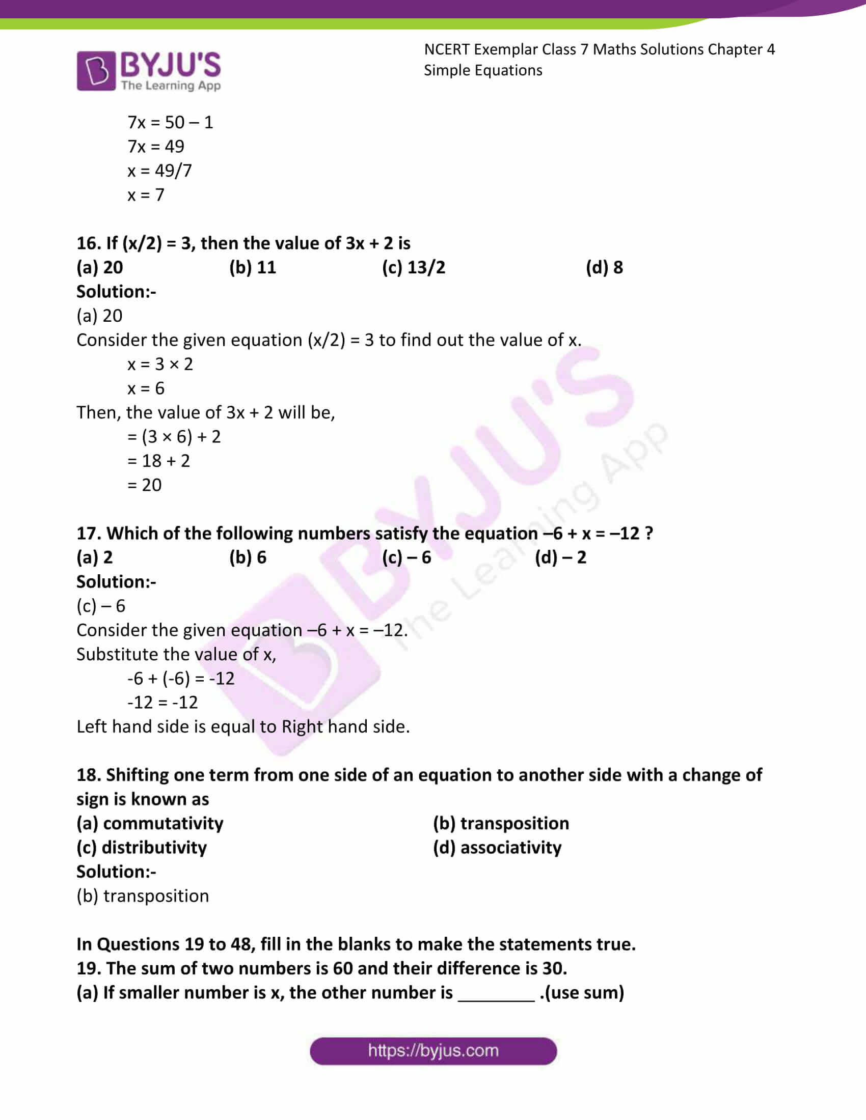NCERT Exemplar Solutions for Class 7 Maths Chapter 4 Simple Equations ...
