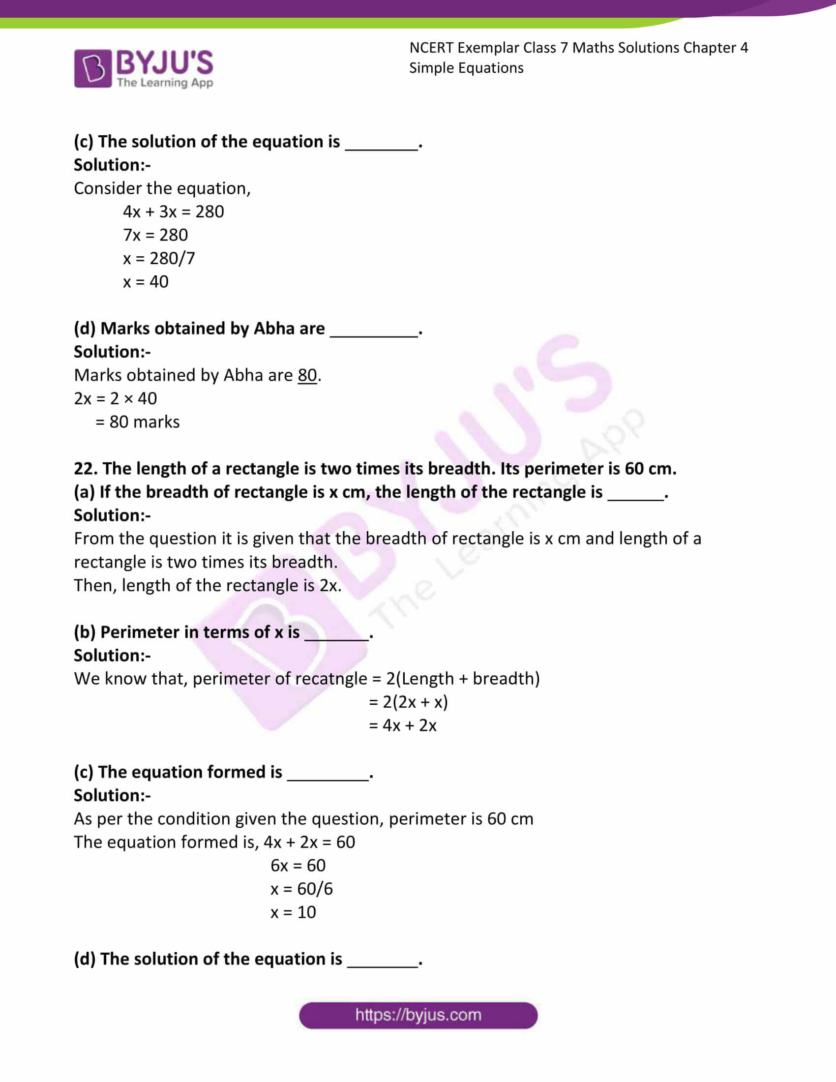 NCERT Exemplar Solutions for Class 7 Maths Chapter 4 Simple Equations ...