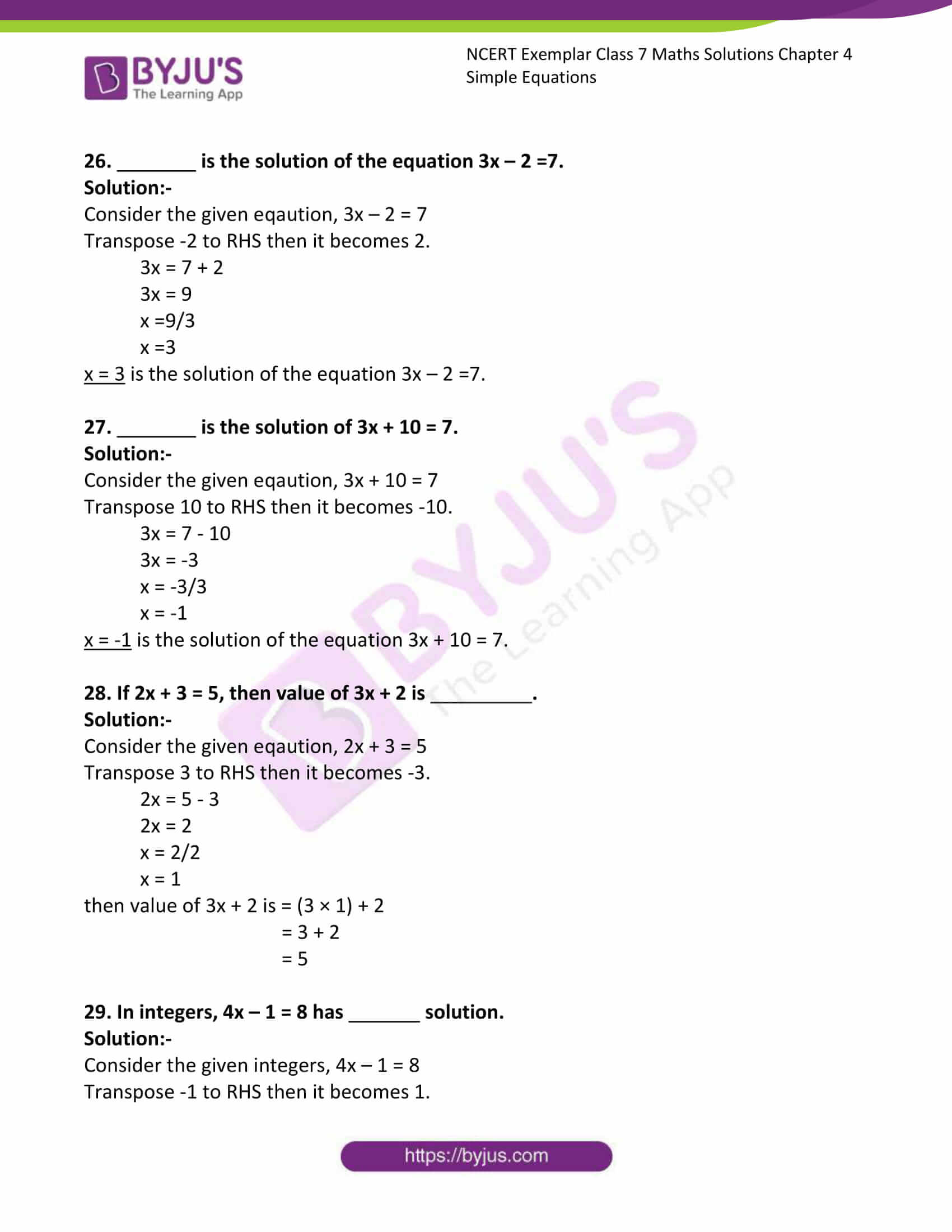NCERT Exemplar Solutions for Class 7 Maths Chapter 4 Simple Equations ...