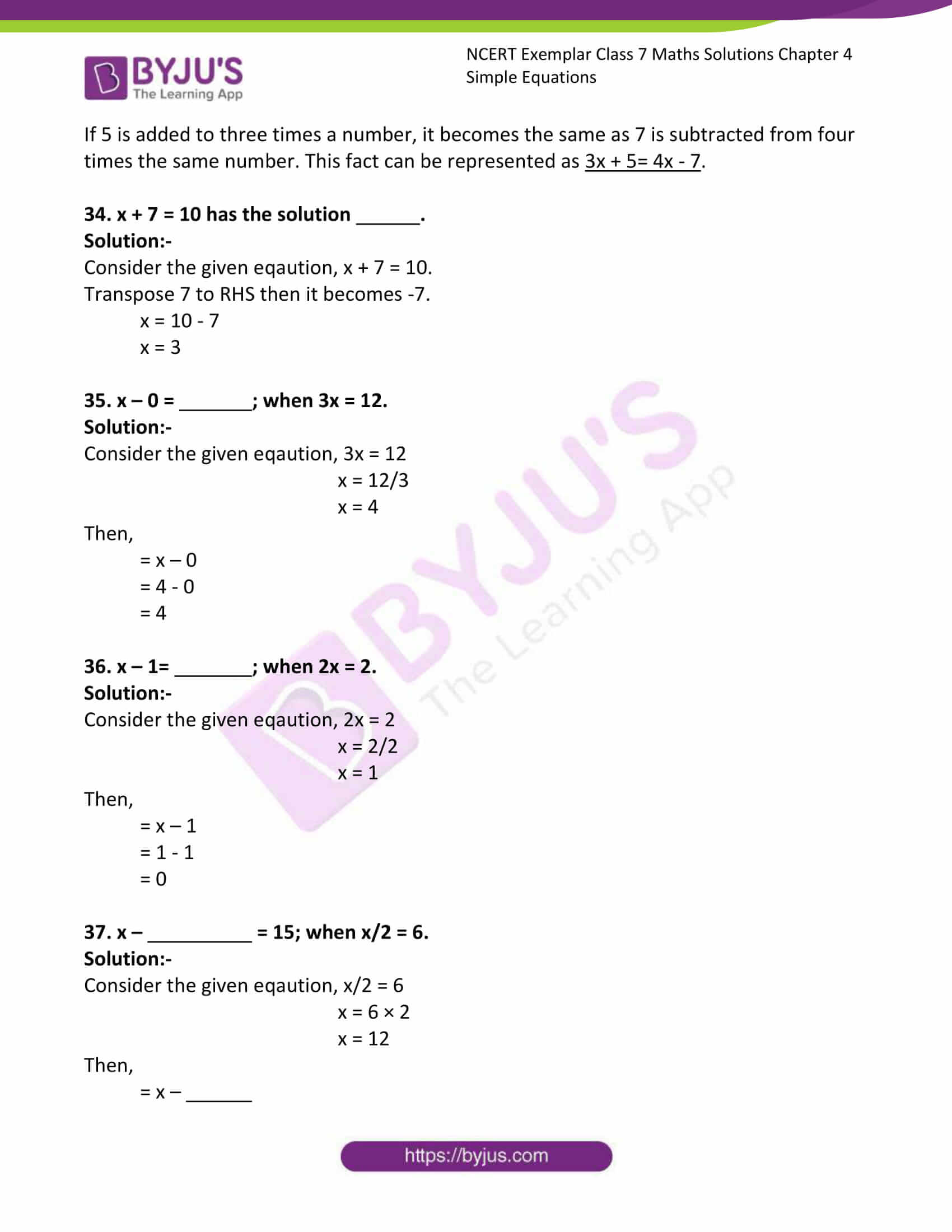 NCERT Exemplar Solutions For Class 7 Maths Chapter 4 Simple Equations