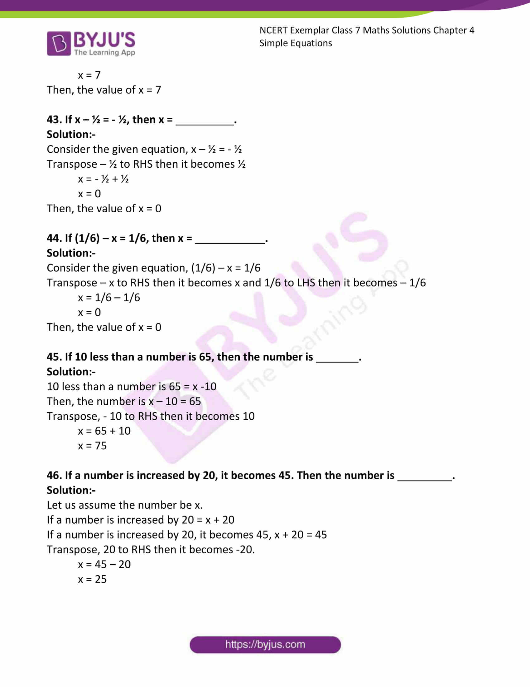 NCERT Exemplar Solutions For Class 7 Maths Chapter 4 Simple Equations