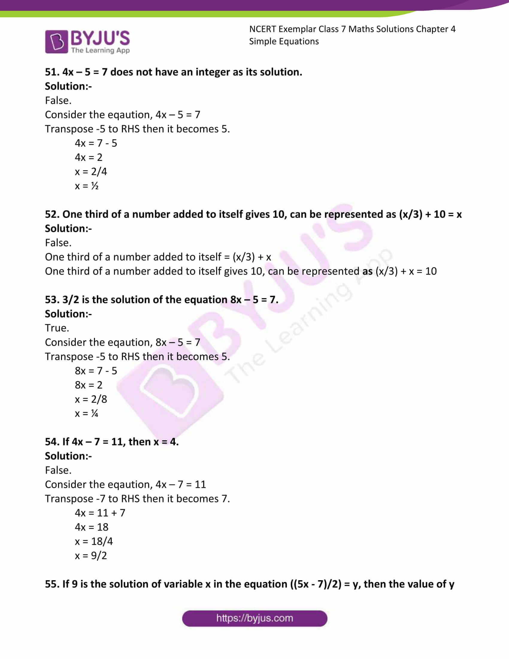 NCERT Exemplar Solutions For Class 7 Maths Chapter 4 Simple Equations NCERT Exemplar Solutions For Class 7 Maths Chapter 4 Simple Equations