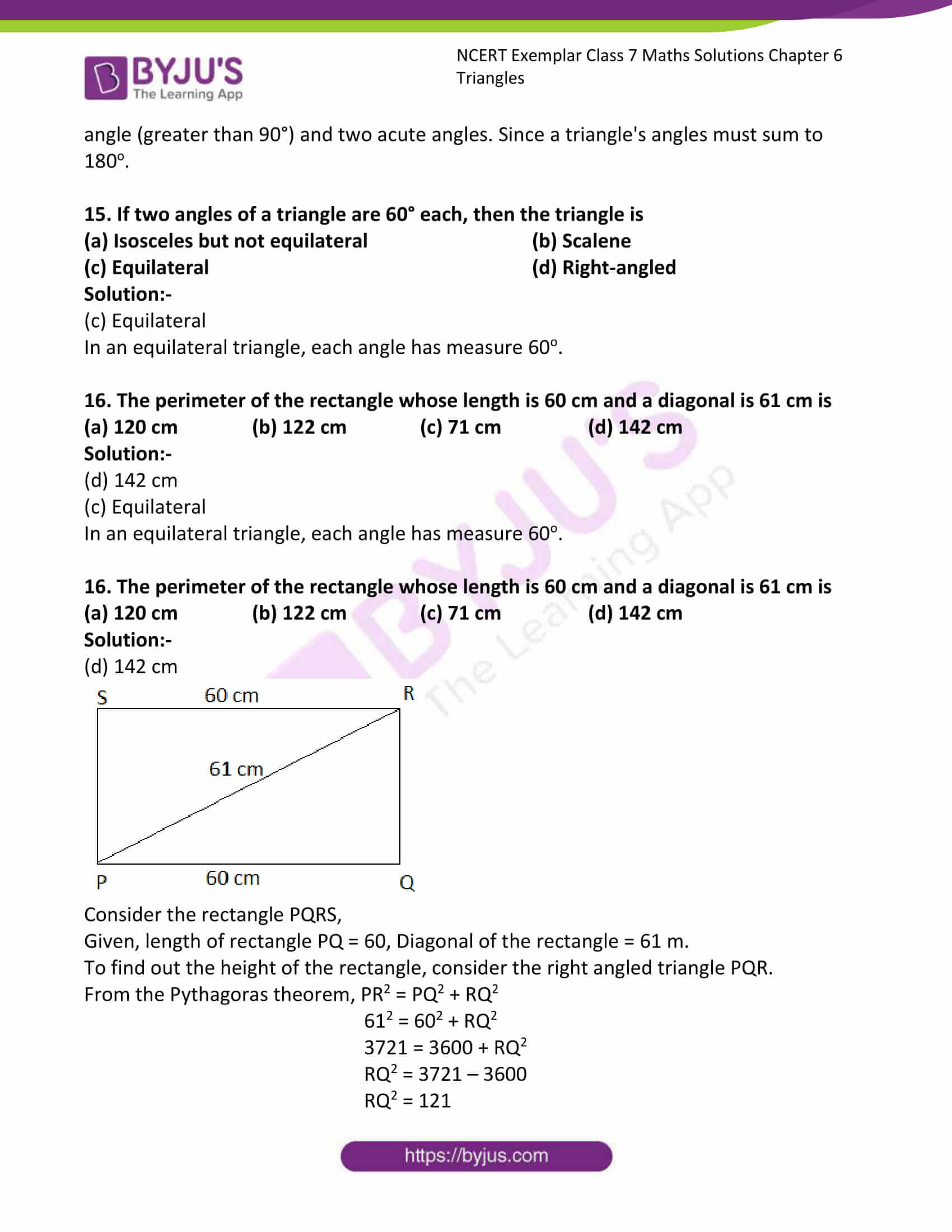 NCERT Exemplar Solutions for Class 7 Maths Chapter 6 Triangles access ...