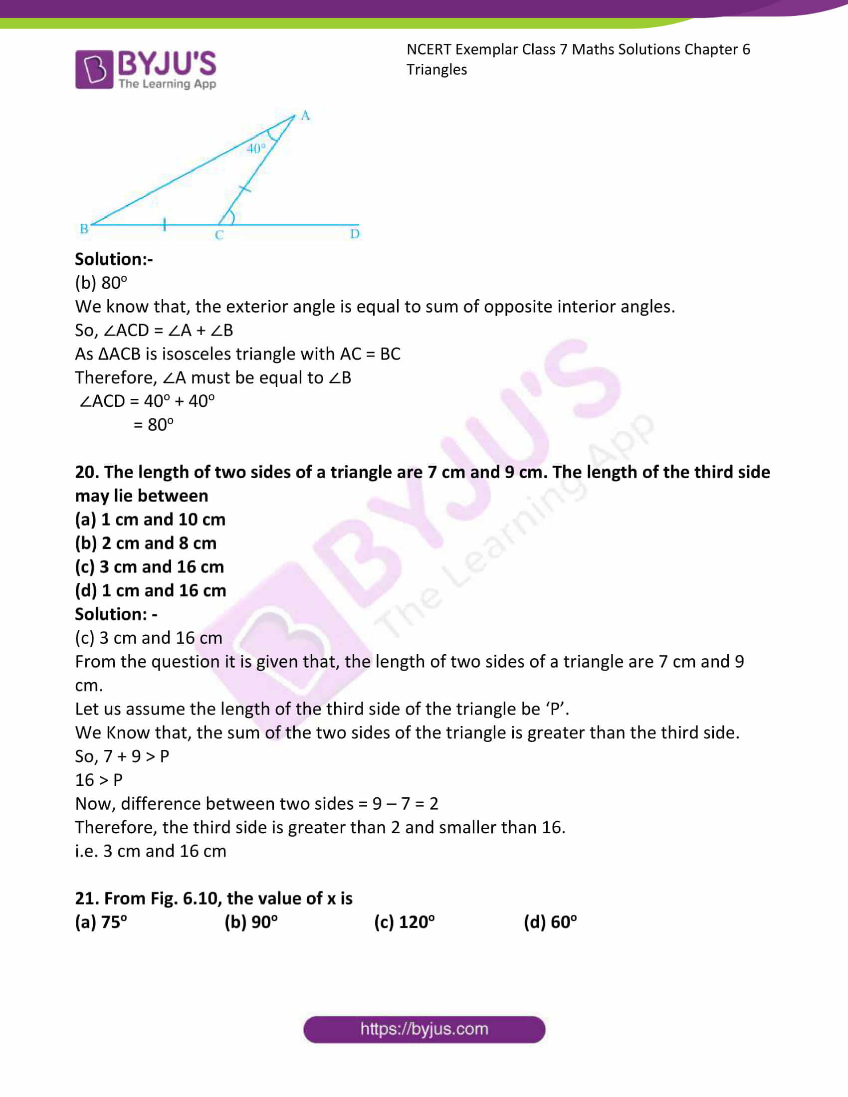NCERT Exemplar Solutions for Class 7 Maths Chapter 6 Triangles access ...