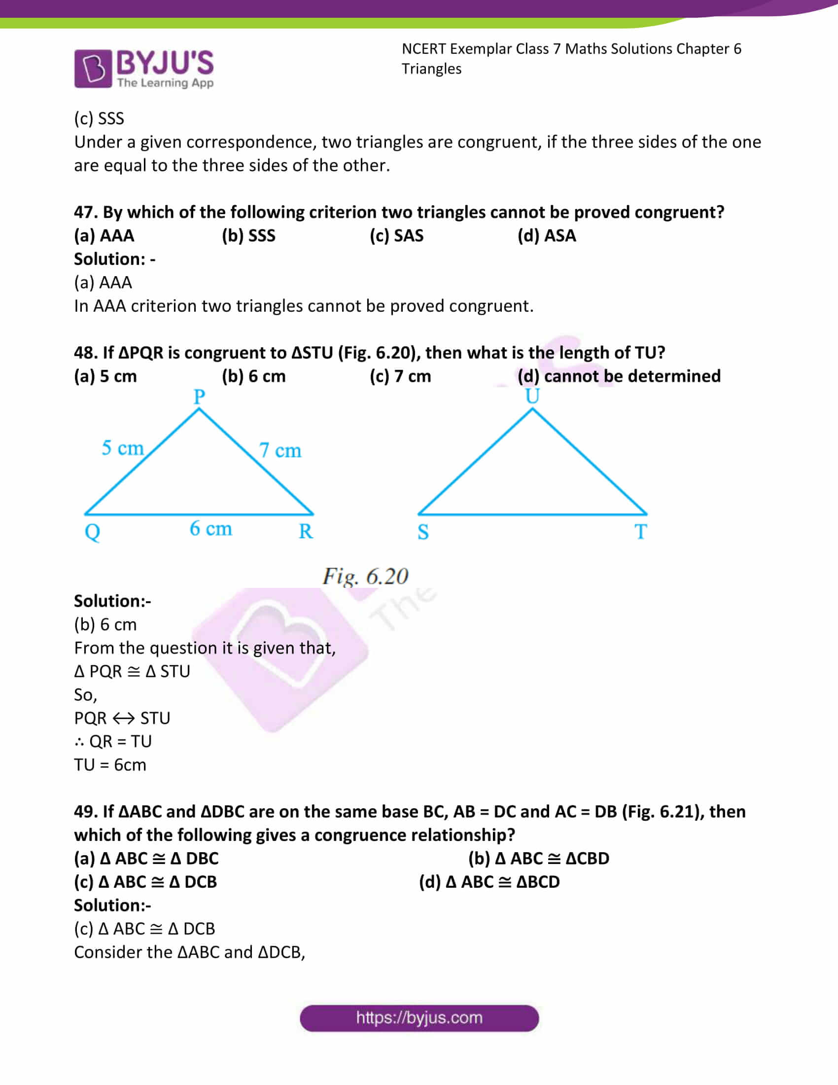 NCERT Exemplar Solutions for Class 7 Maths Chapter 6 Triangles access ...