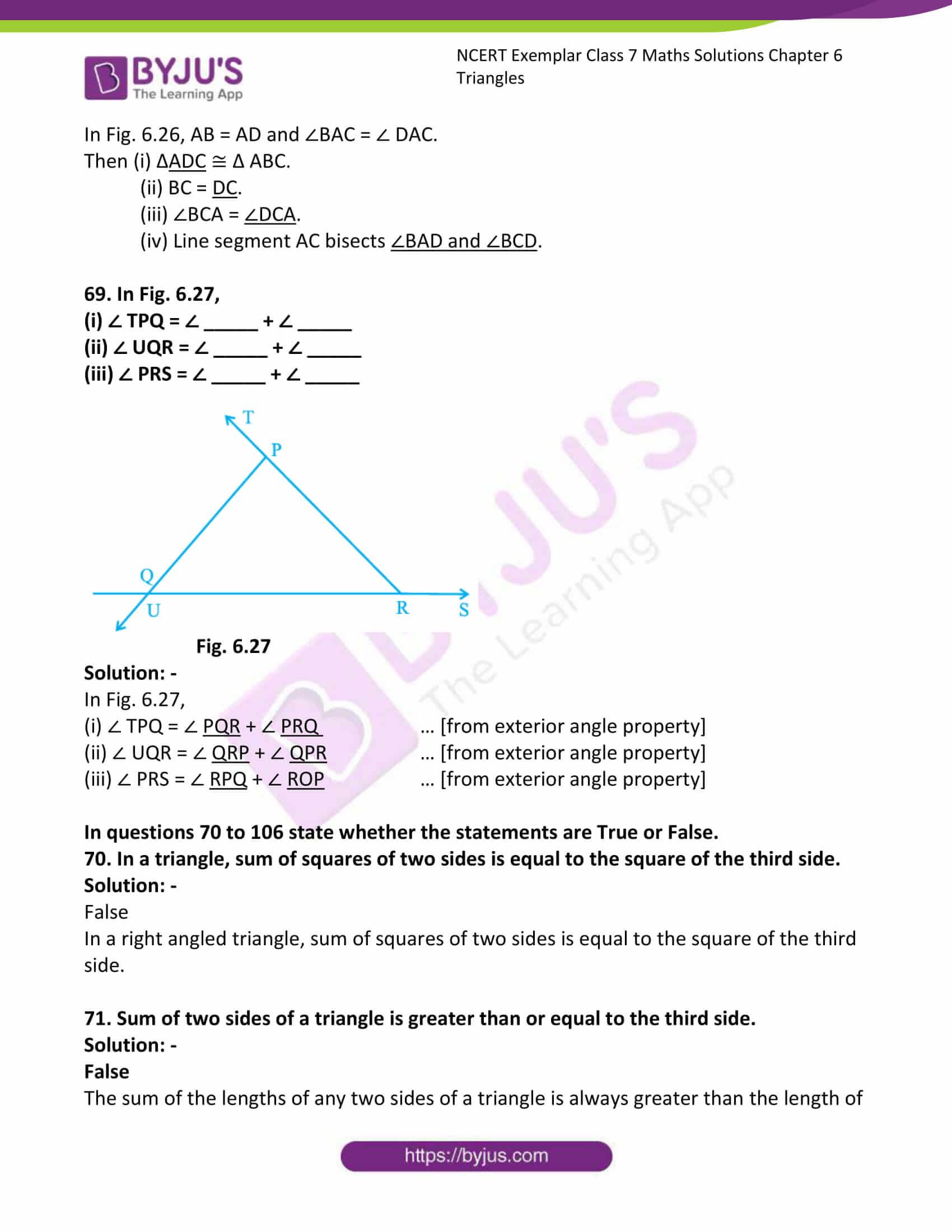 NCERT Exemplar Solutions for Class 7 Maths Chapter 6 Triangles access ...