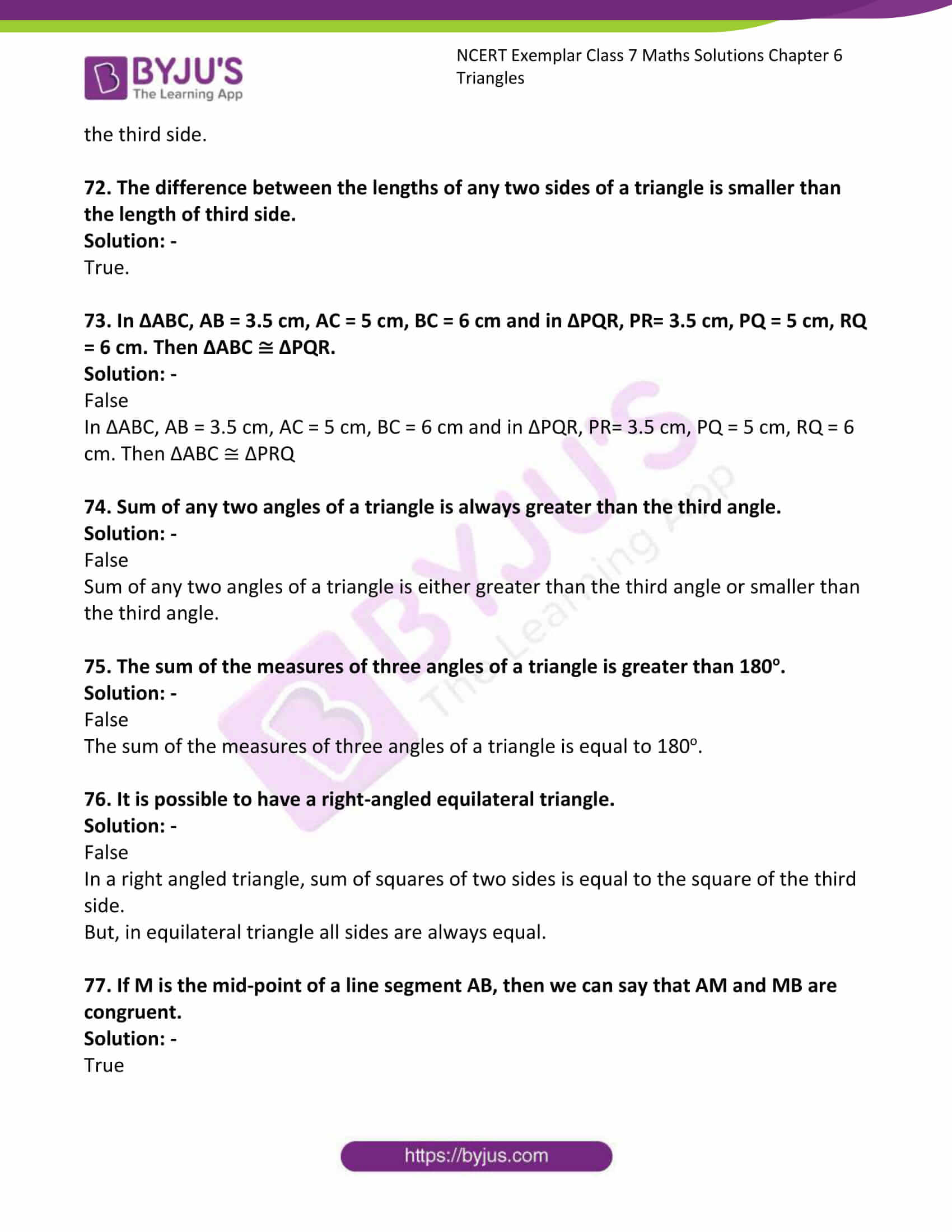 NCERT Exemplar Solutions for Class 7 Maths Chapter 6 Triangles access ...