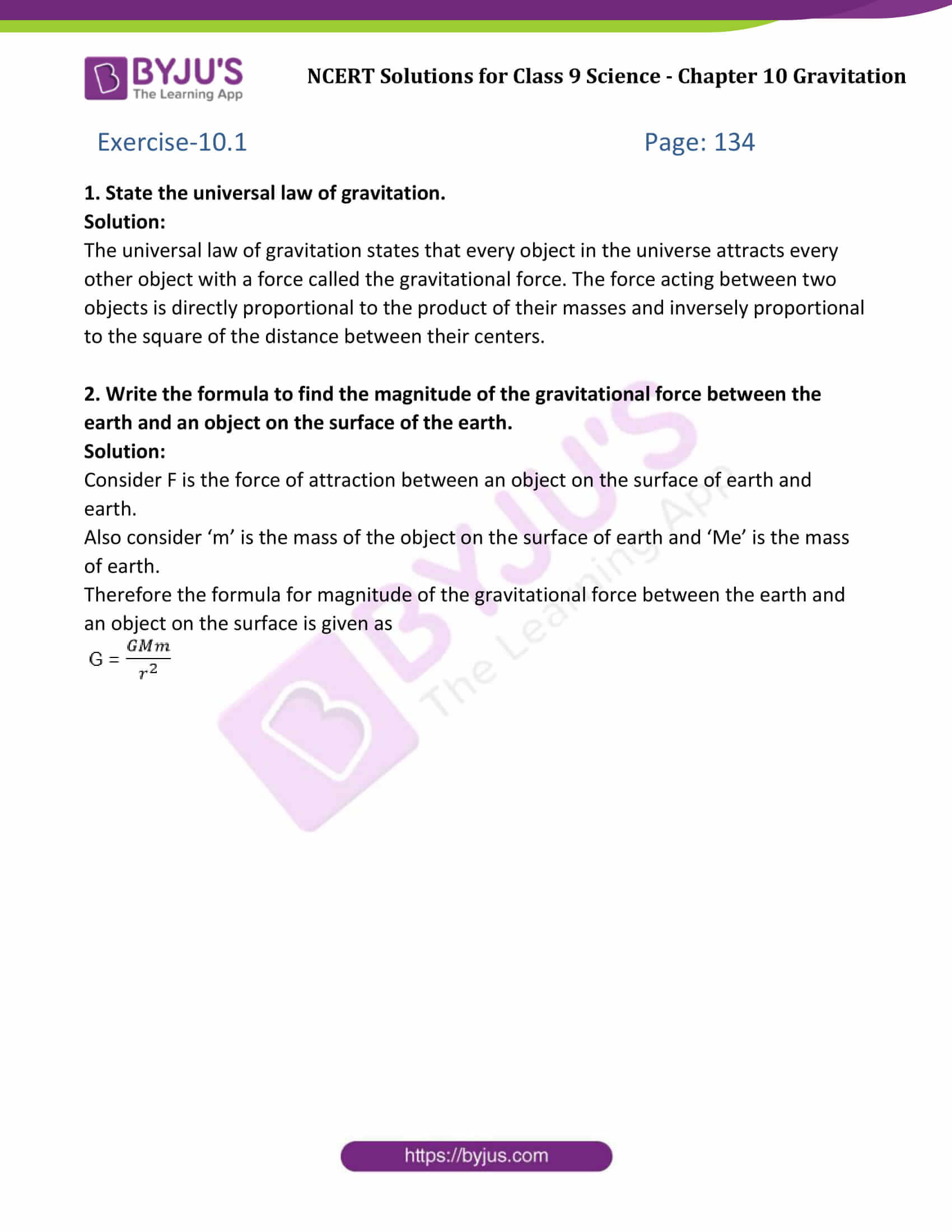 NCERT Solutions Class 9 Science Chapter 10 Gravitation - Download Free PDFs