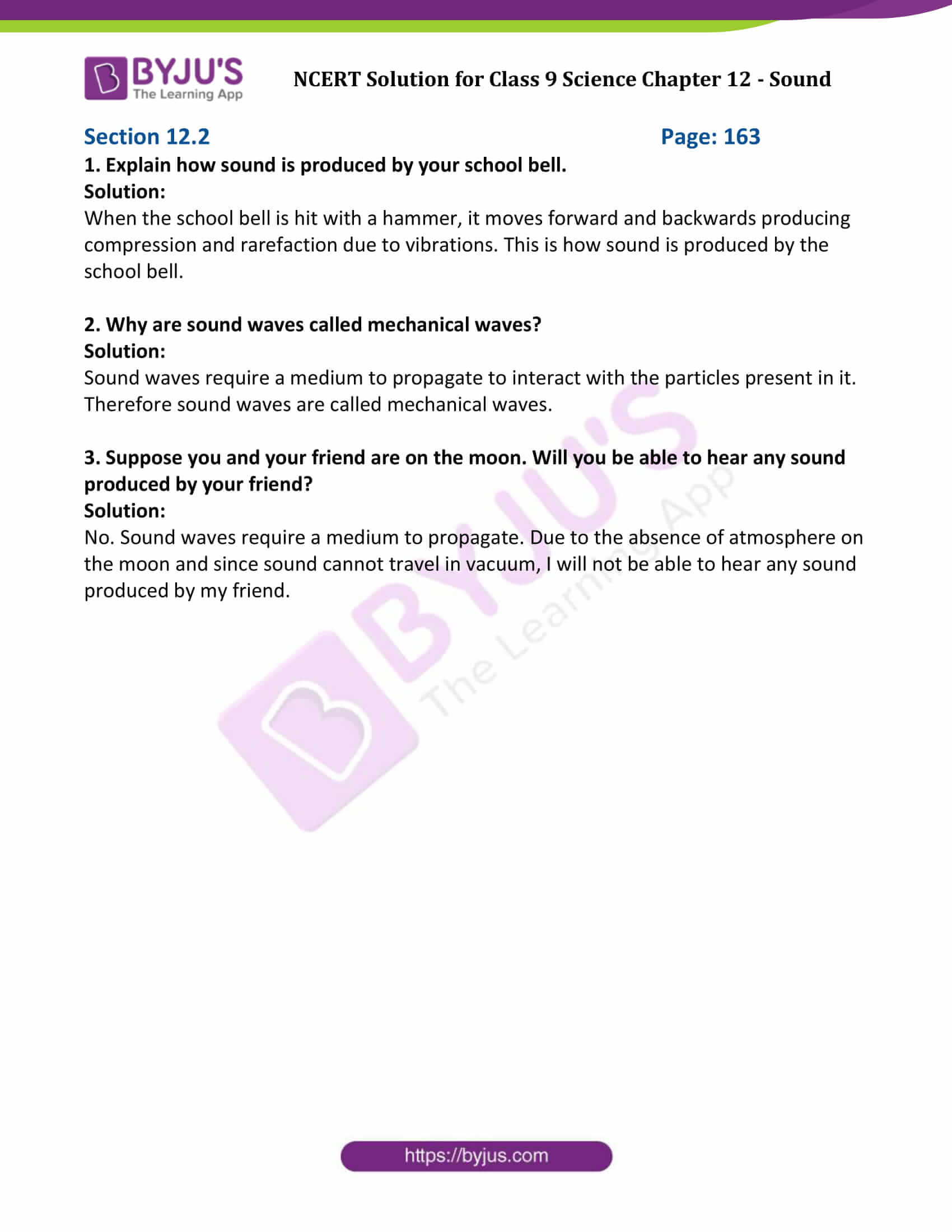 NCERT Solutions Class 9 Science Chapter 12 Sound Free PDF Download