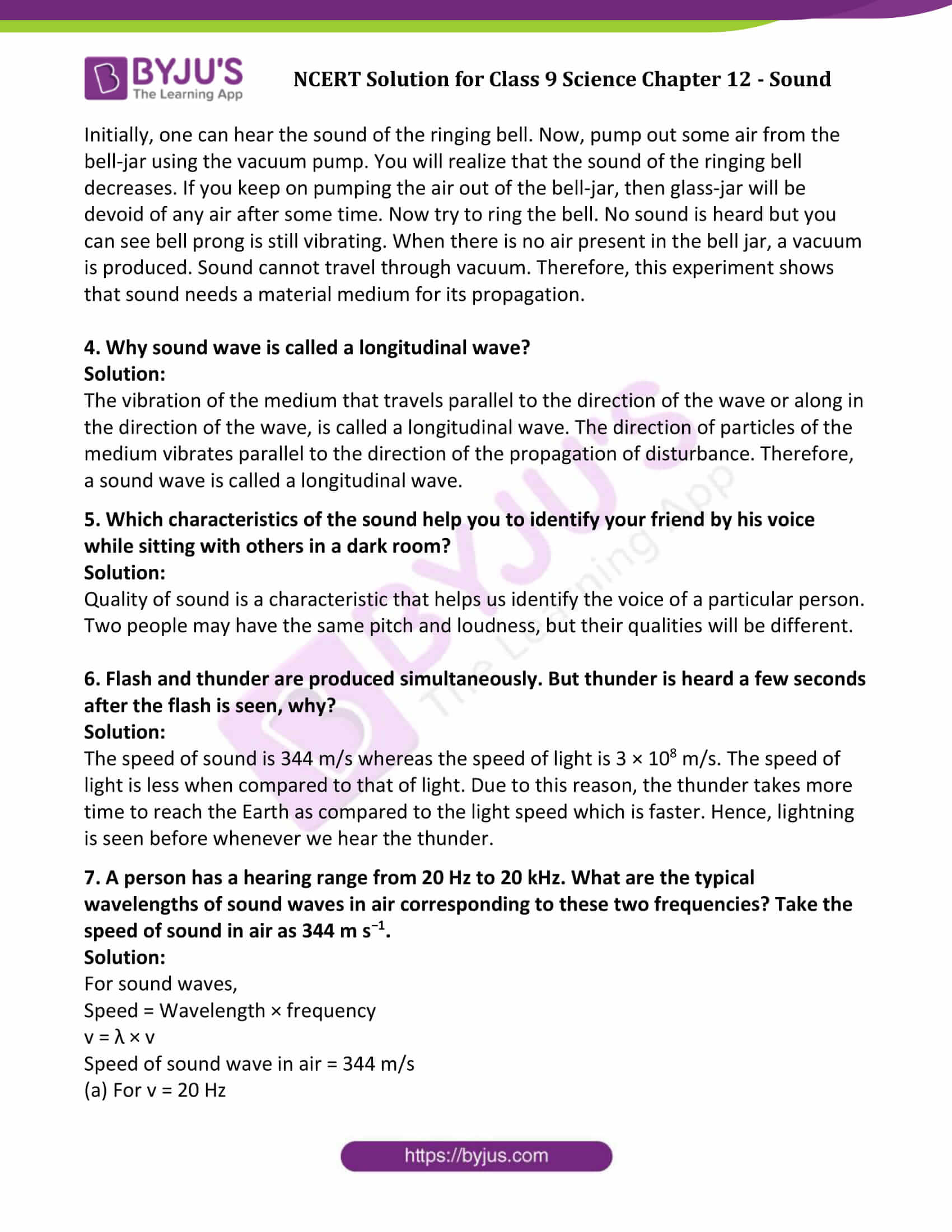 NCERT Solutions Class 9 Science Chapter 12 Sound Free PDF Download