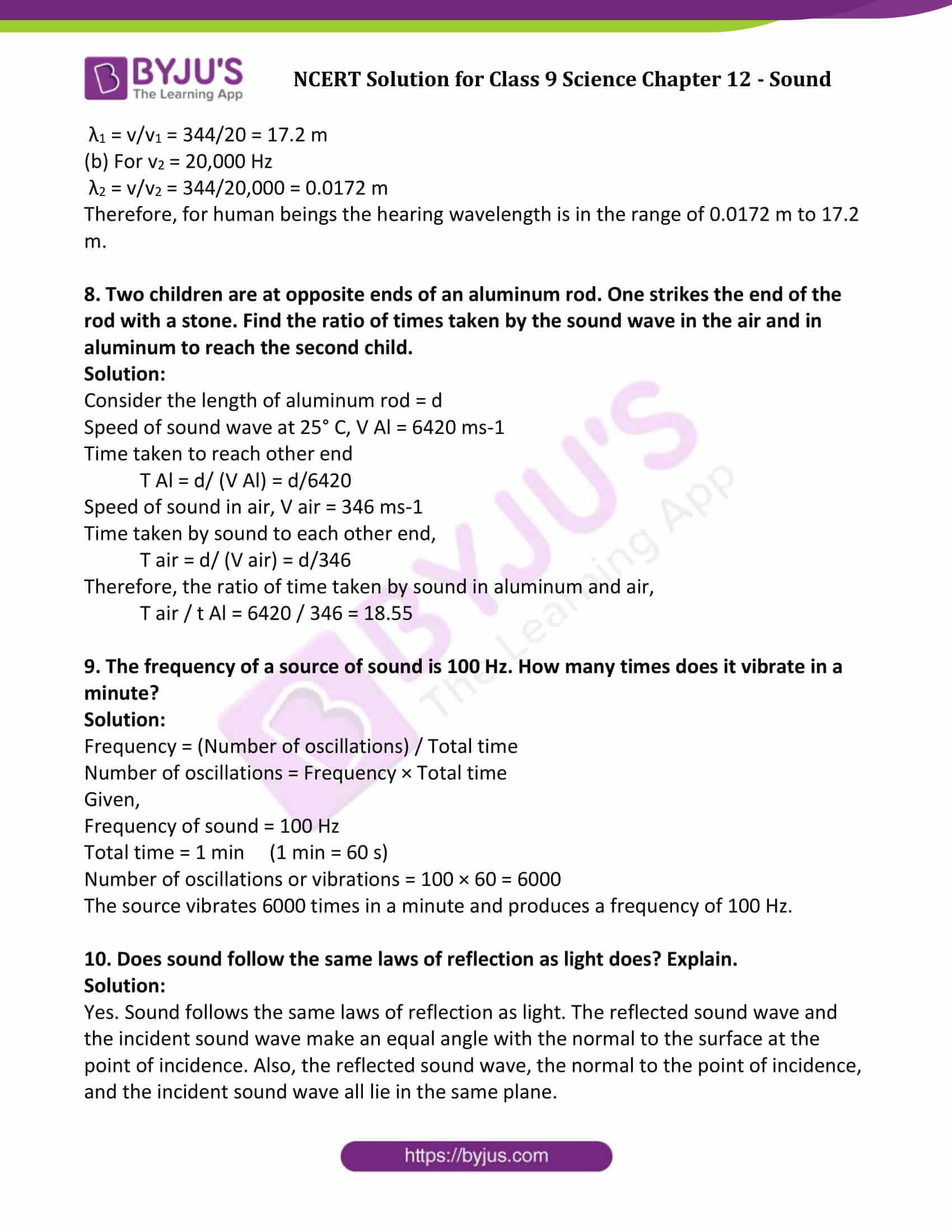 NCERT Solutions Class 9 Science Chapter 12 Sound Free PDF Download