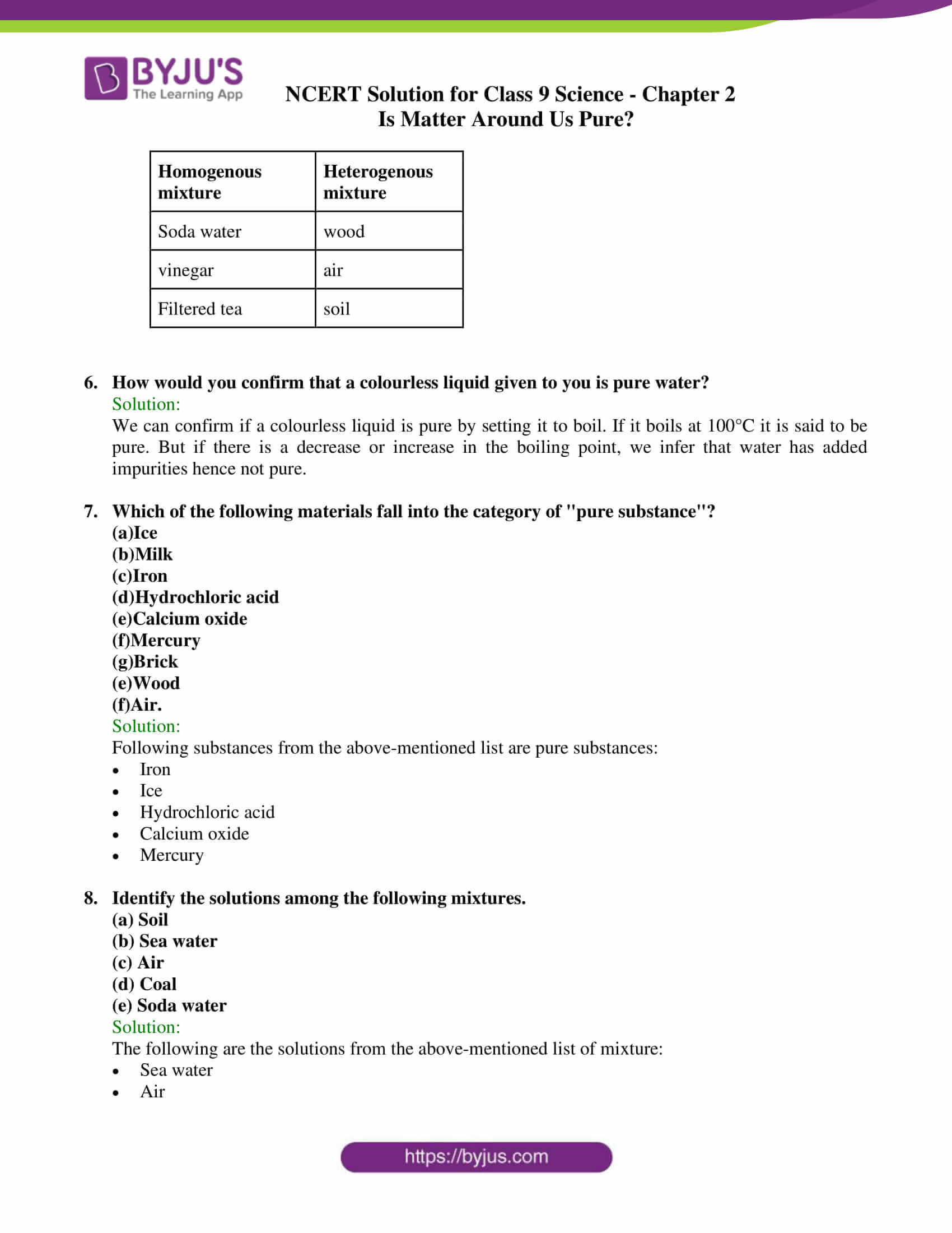 NCERT Solutions Class 9 Science Chapter 2 Is Matter Around Us Pure ...