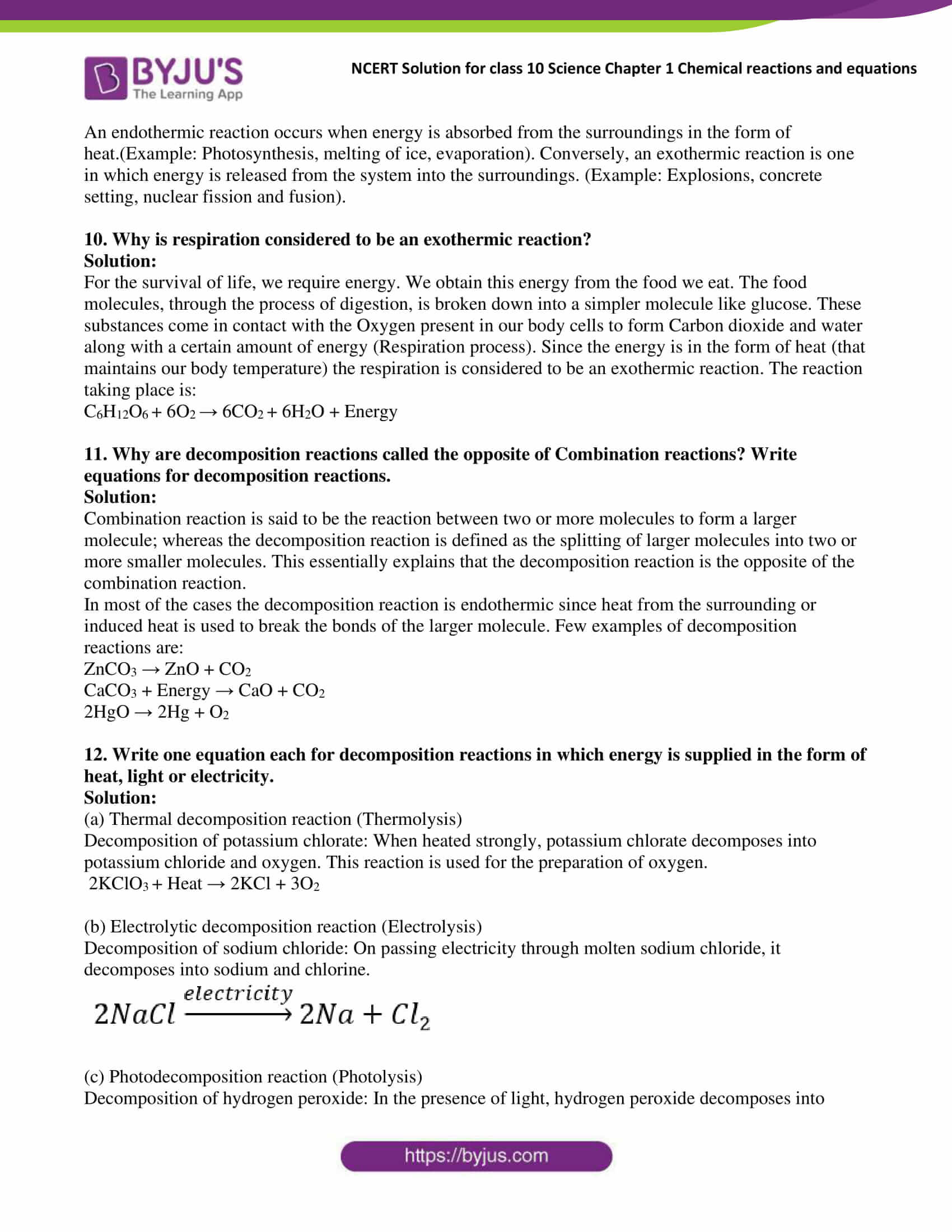NCERT Solutions for Class 10 Science Chapter 1 Chemical Reactions and ...