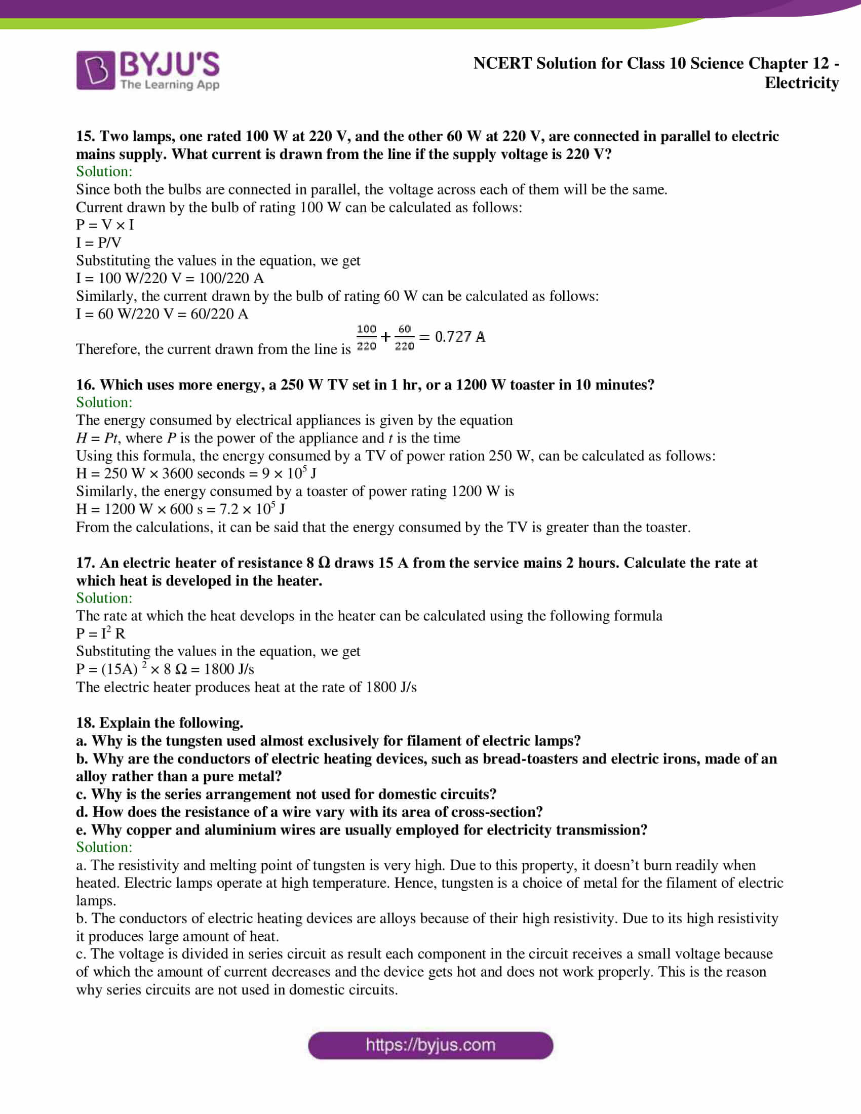 NCERT Solutions Class 10 Science Chapter 12 Electricity - Download Free ...