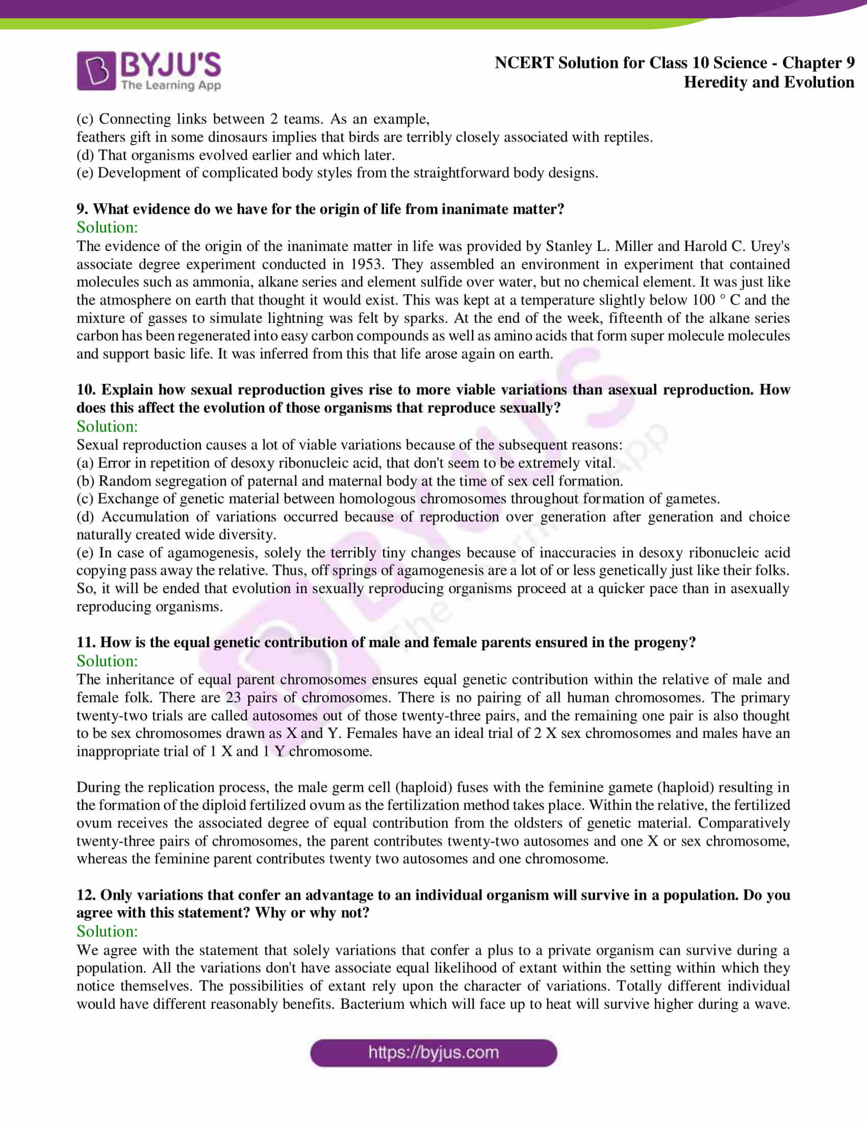 NCERT Solutions Class 10 Science Chapter 9 Heredity and Evolution - BYJU'S