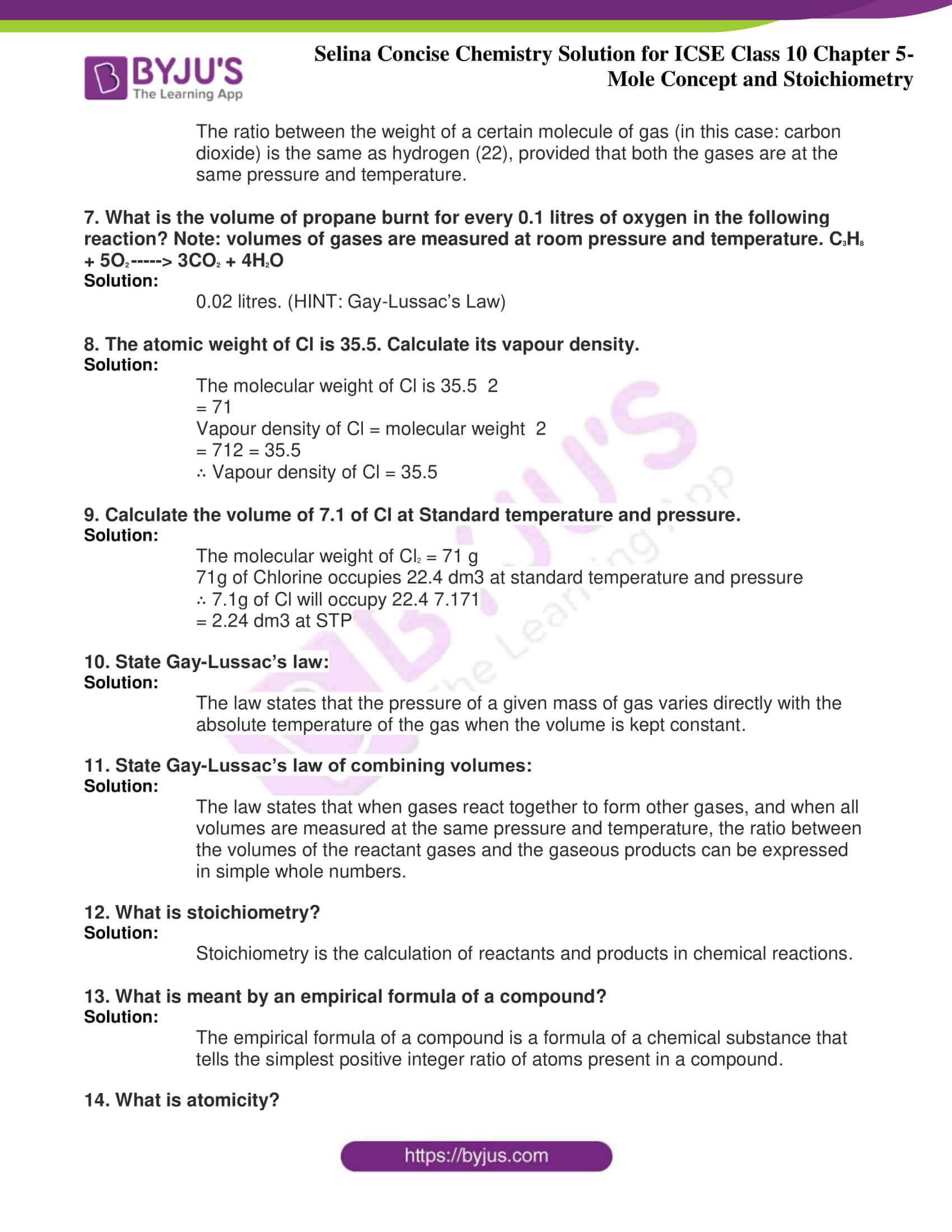 Selina Solutions Class 10 Concise Chemistry Chapter 5 Mole Concept And