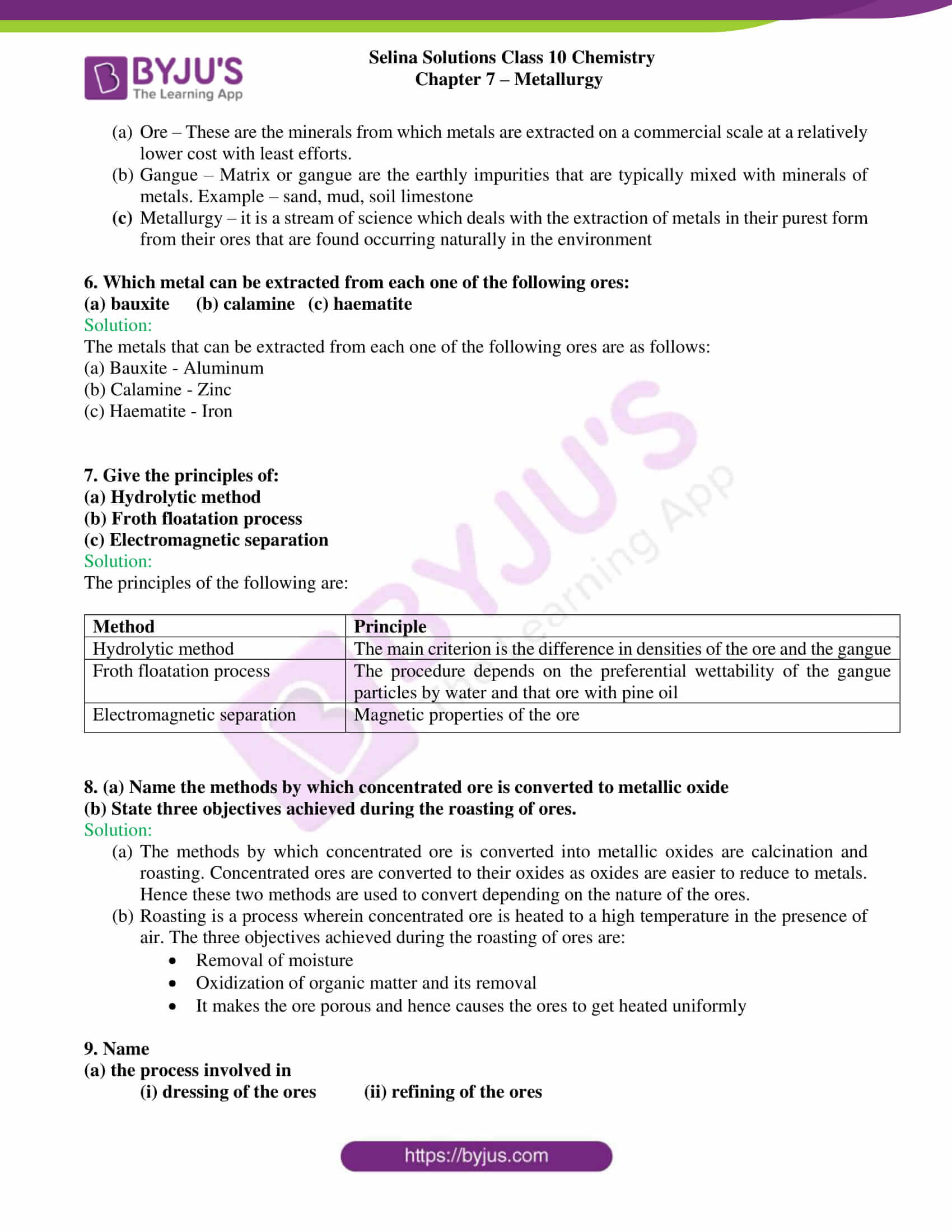 Selina Solutions Class 10 Concise Chemistry Chapter 7 Metallurgy