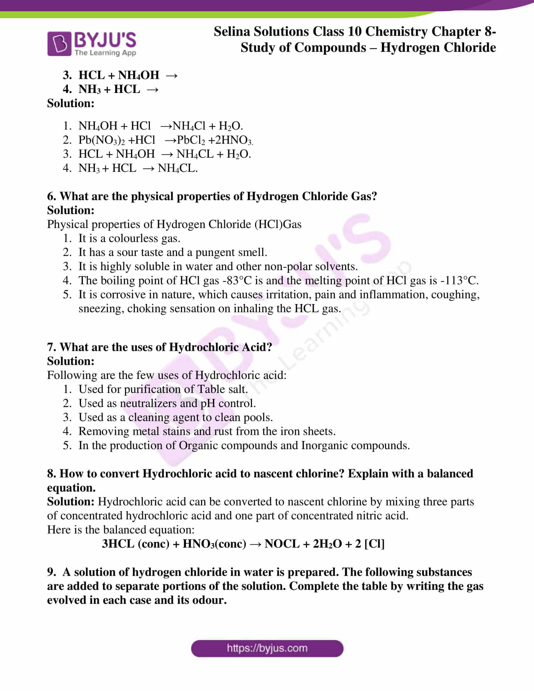 Selina Solutions Class 10 Concise Chemistry Chapter 8 Study Of