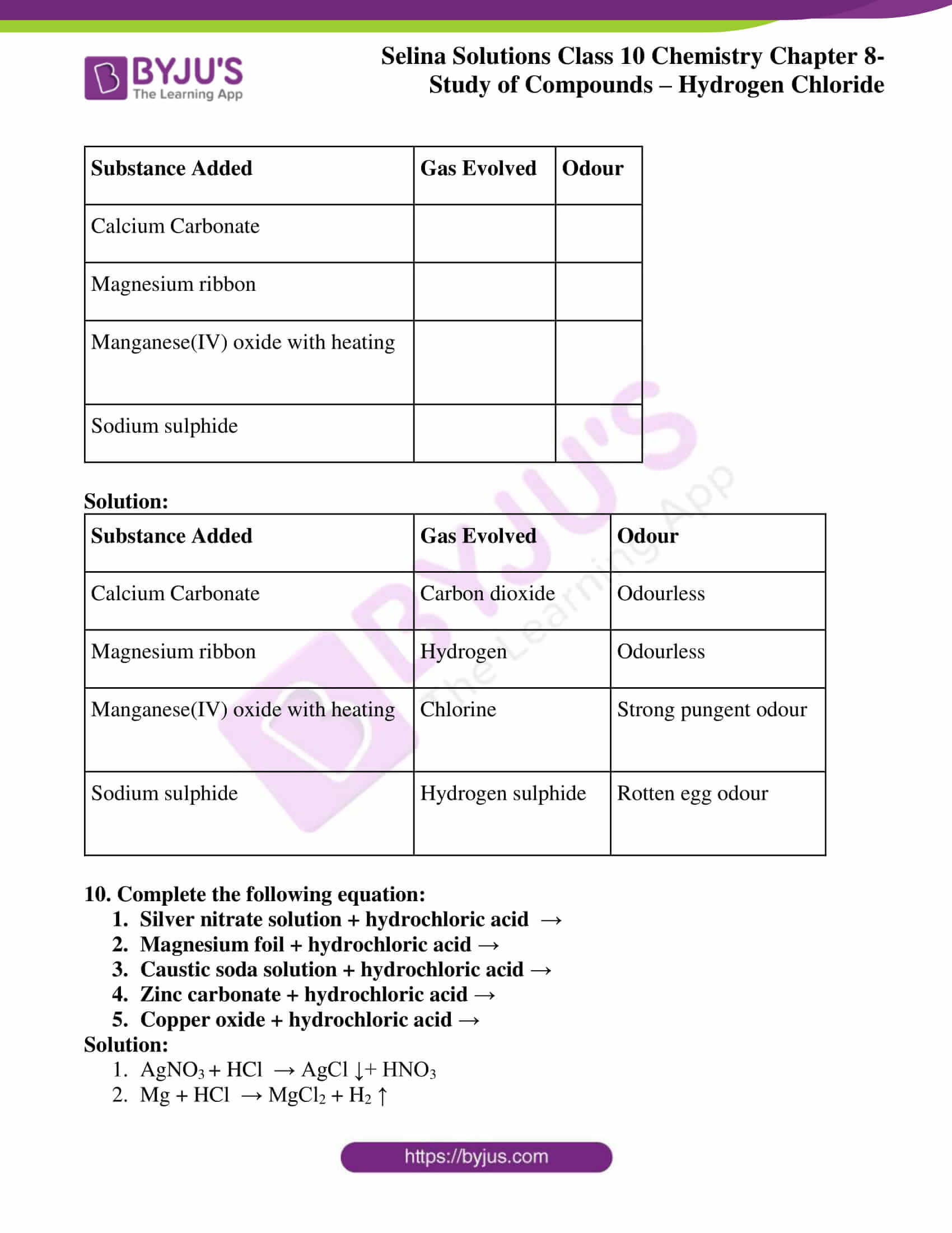 Selina Solutions Class 10 Concise Chemistry Chapter 8 Study Of