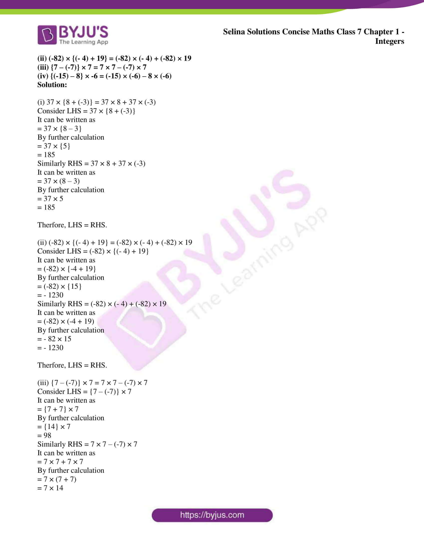 Selina Solutions Concise Maths Class 7 Chapter 1 Integers Exercise 1A ...