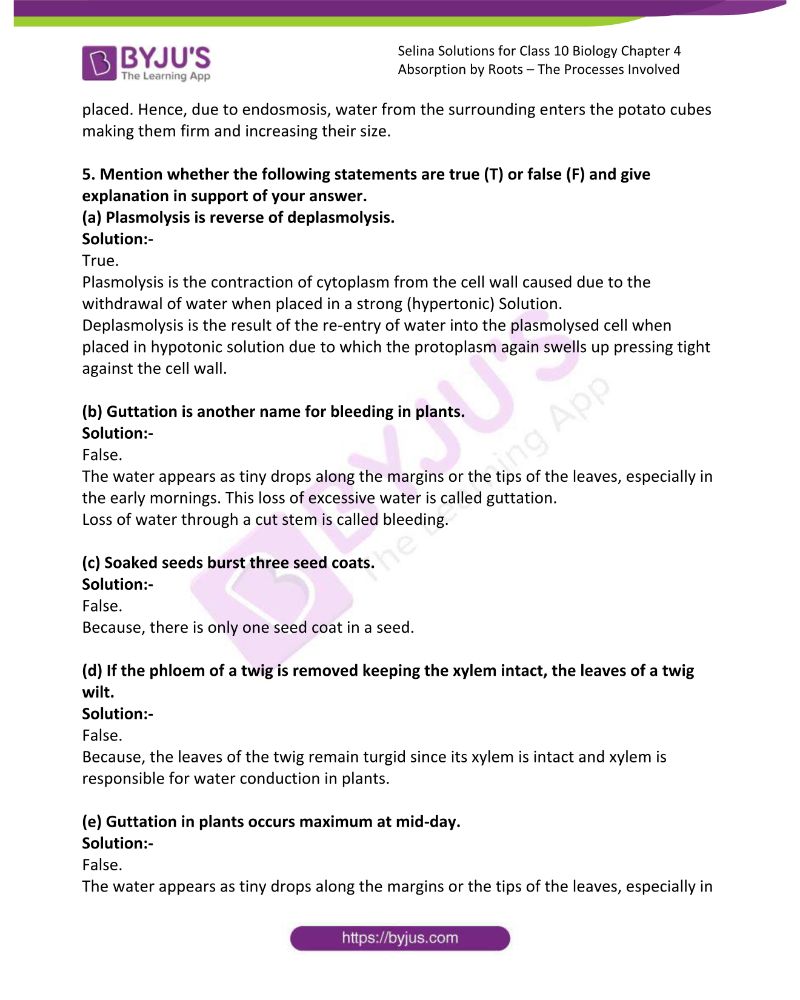 Selina Solutions Concise Biology Class 10 Chapter 4 Absorption By Roots